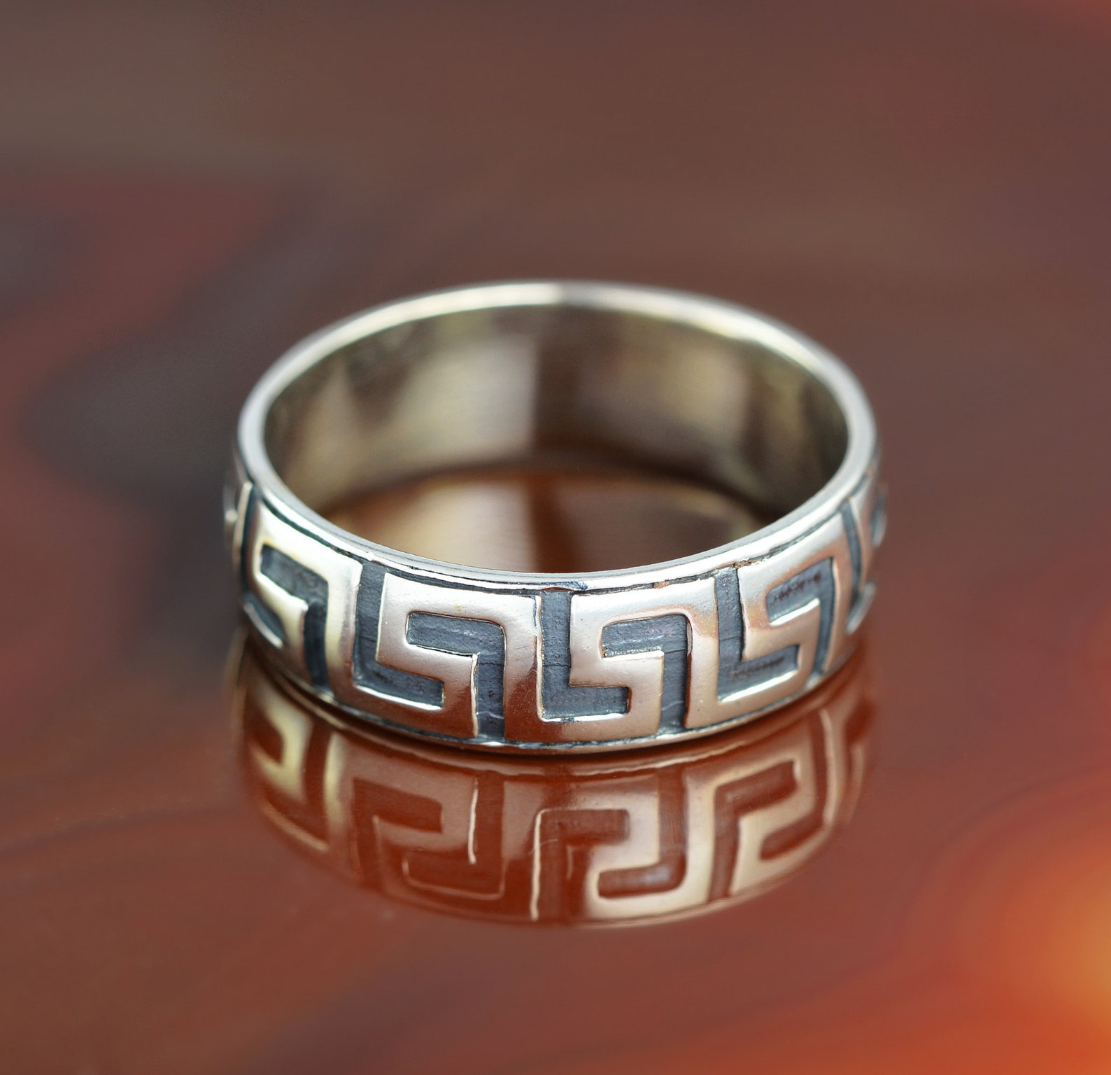 Greek Key Silver Ring Mens Ring Mens Ring Greek Ring - Etsy