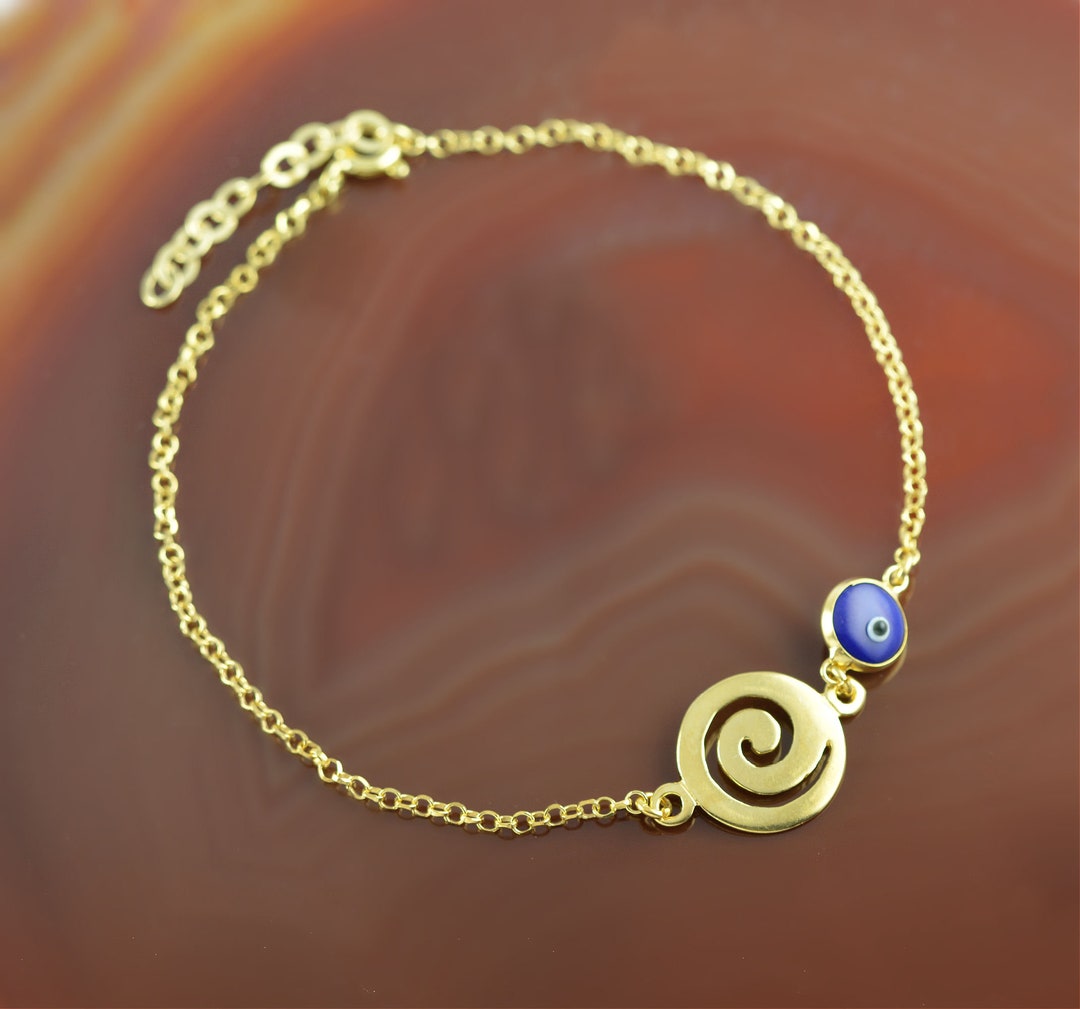 Spiral Good Luck Eye Golden Bracelet, Eye Bracelet, Chain Bracelet ...