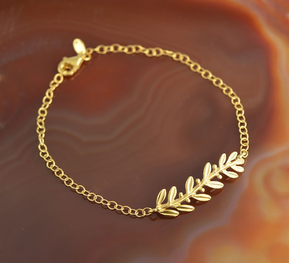 Olive leaf golden chain bracelet olive leaf bracelet leaf | Etsy