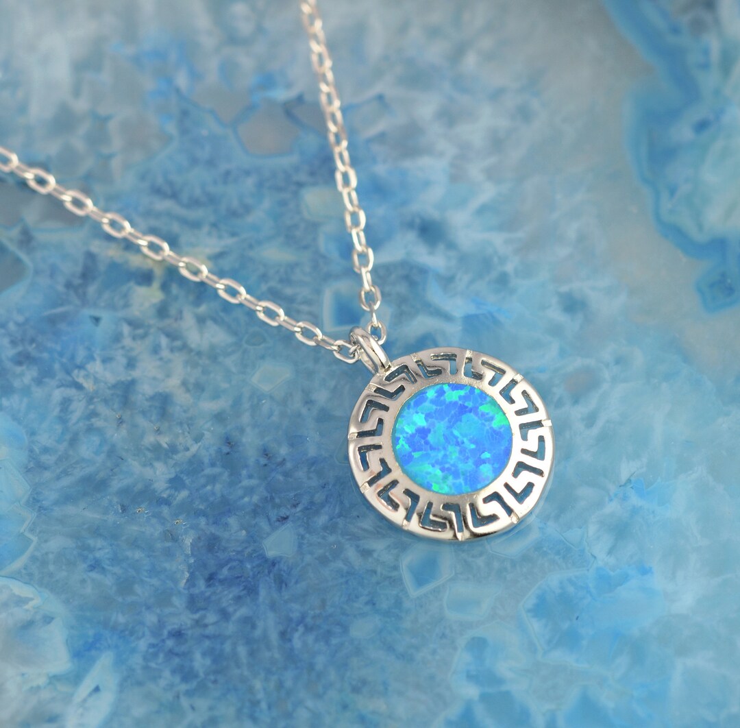 Greek Key Opal Silver Necklace, Greek Key Necklace, Opal Necklace ...