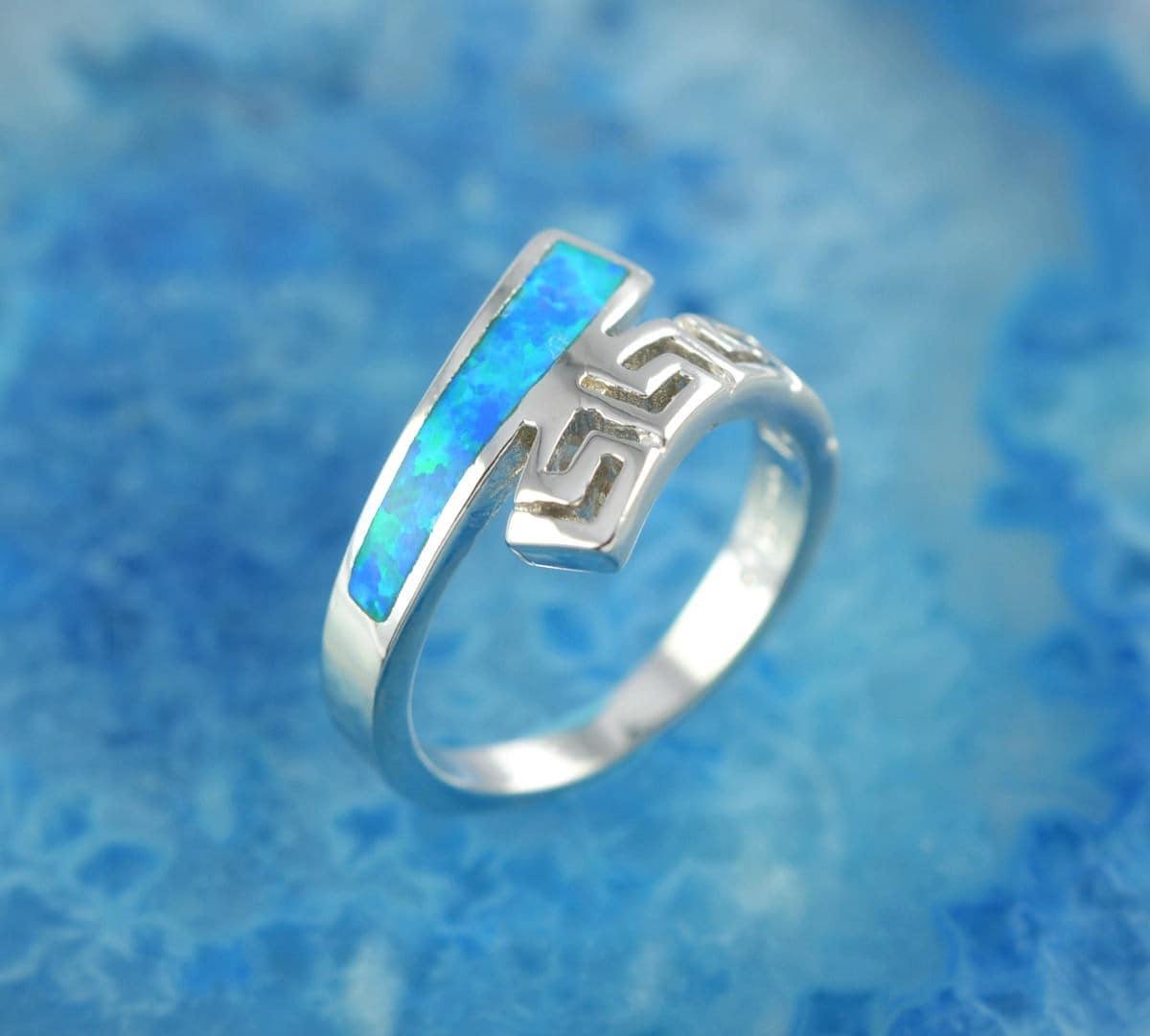 Greek Key Blue Opal Silver Ring Opal Ring Greek Ring Opal | Etsy