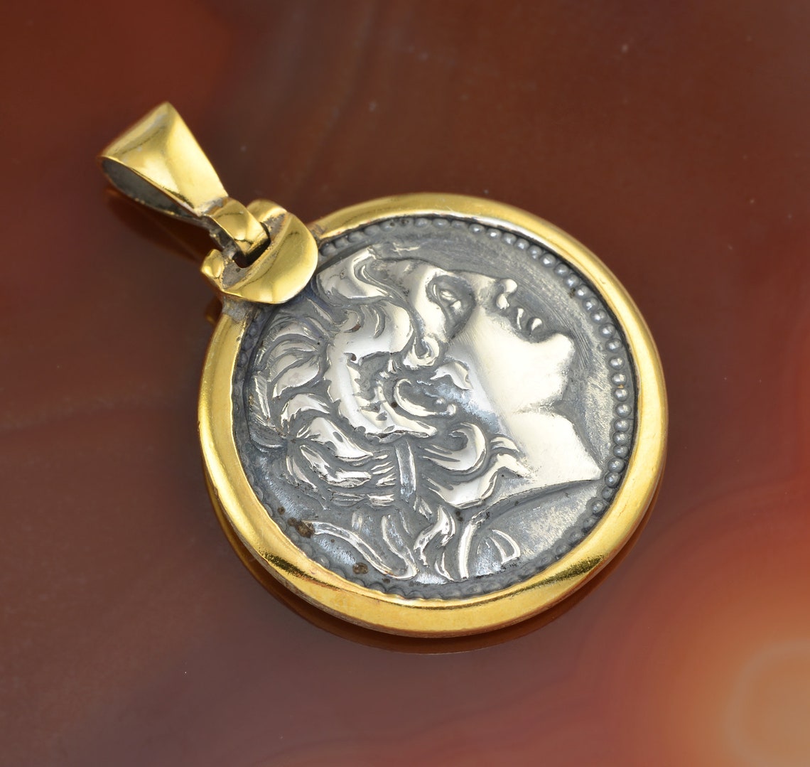 Alexander the Great Silver Golden Pendant Greek Coin | Etsy