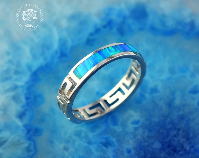 Greek Key Opal Silver Ring, Opal Ring, Greek Ring, Opal Jewelry, Greek ...