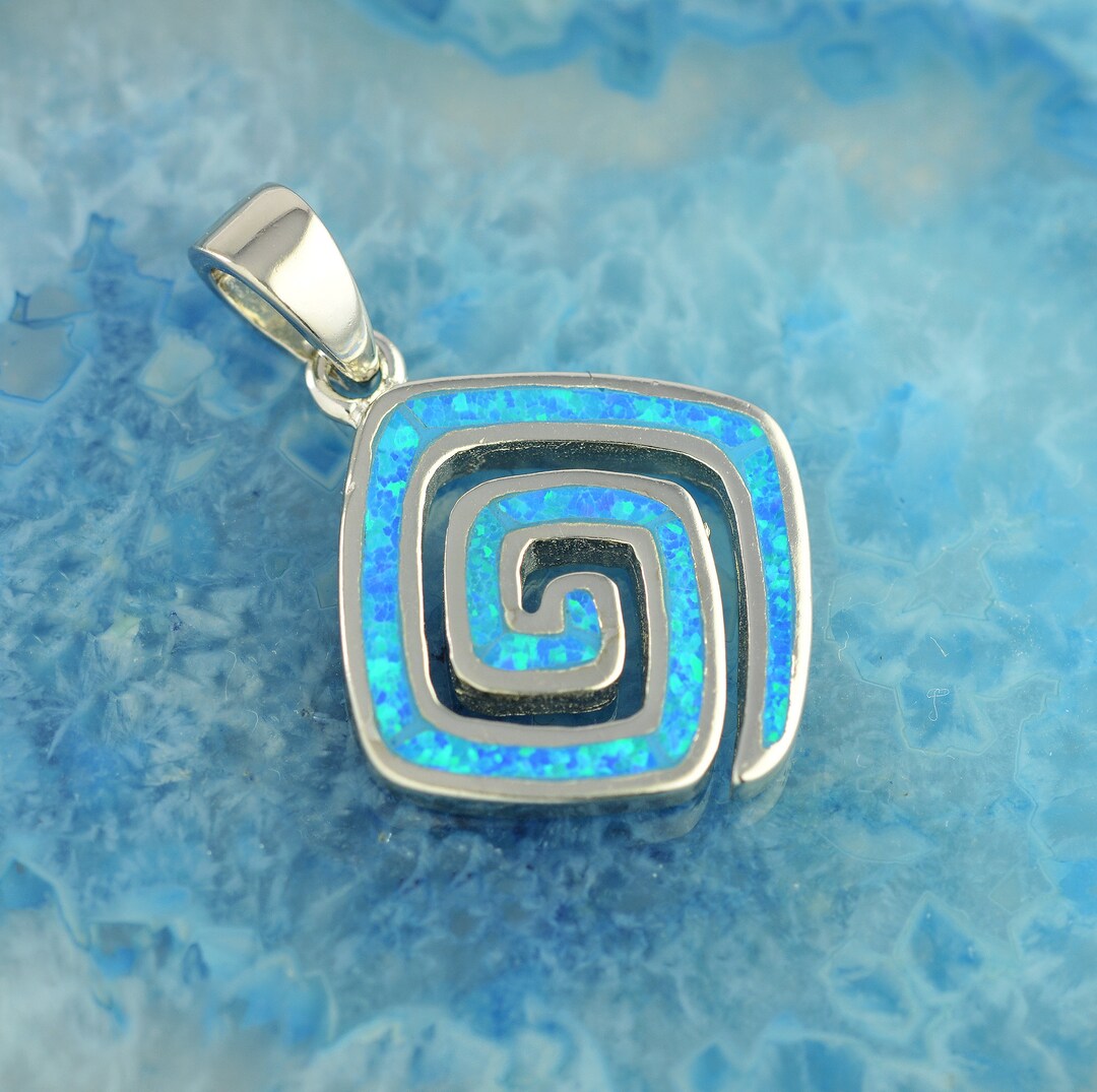 Greek Key Opal Silver Pendant, Greek Key Pendant, Blue Opal Pendant ...