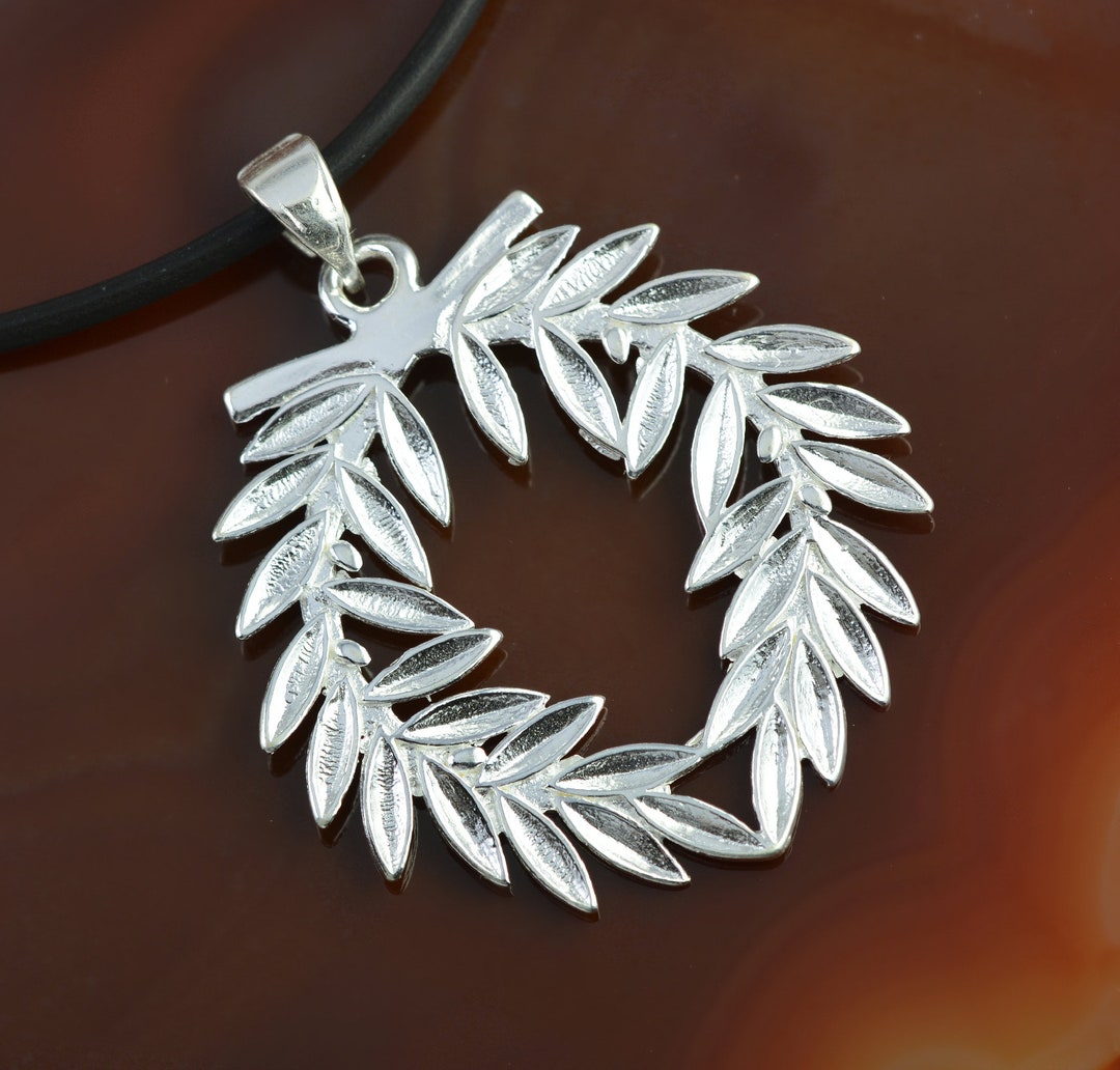 Olive Leaf Silver Pendant, Wreath Pendant, Olive Leaf Pendant, Laurel ...