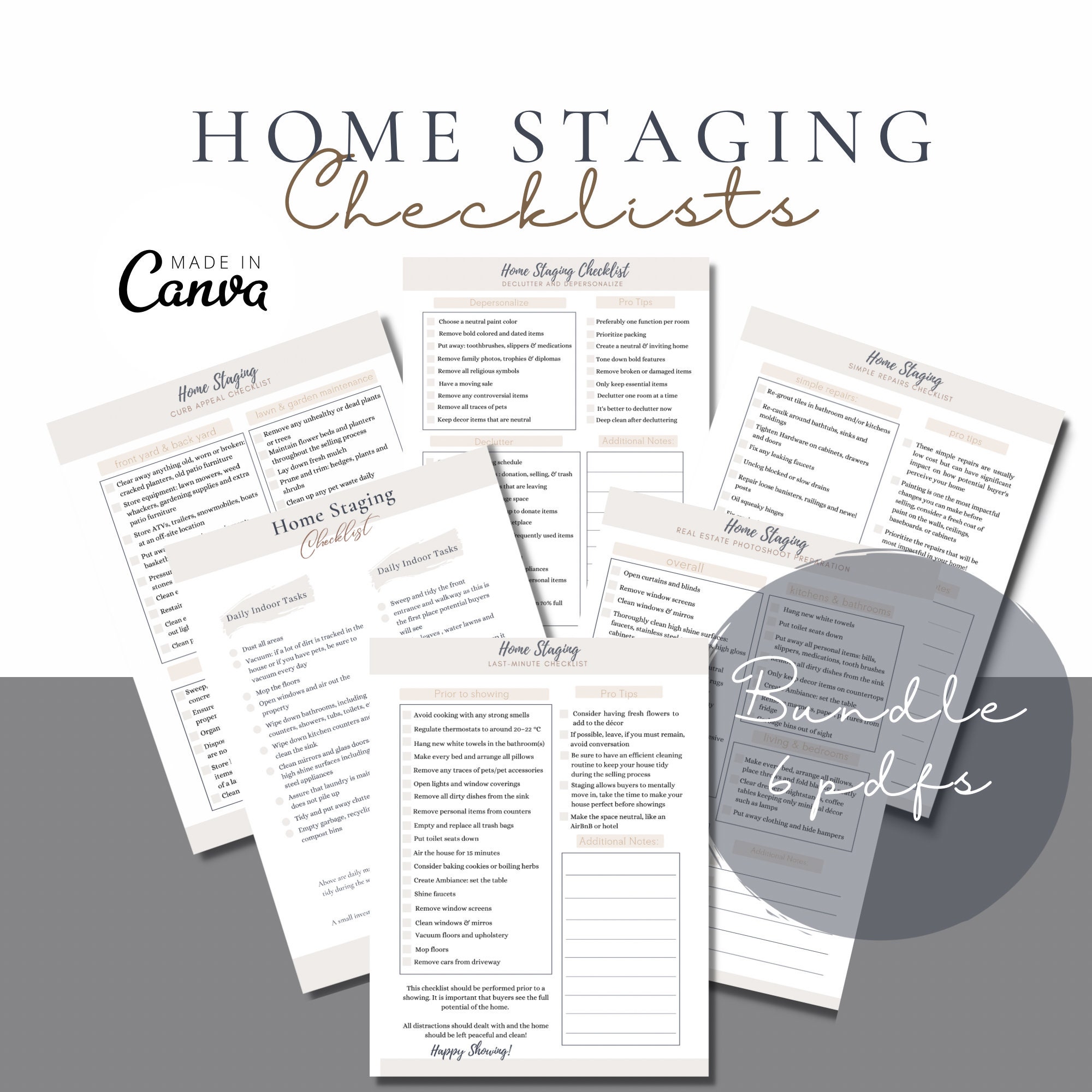 Home Staging Checklist Package Realtors & Home Stagers Editable Canva ...