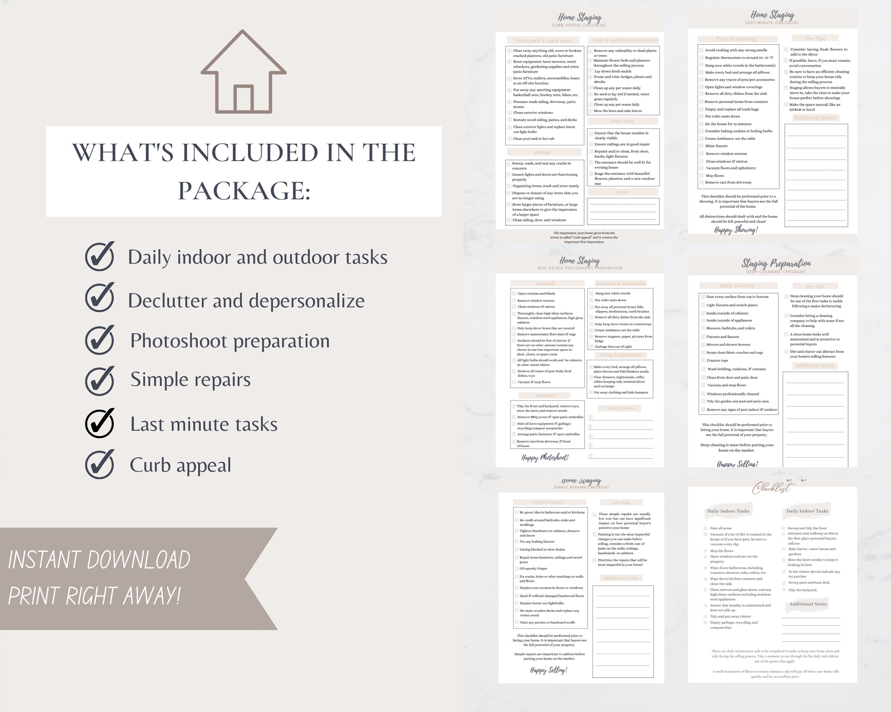 Home Staging Checklist Package Realtors & Home Stagers Editable Canva ...