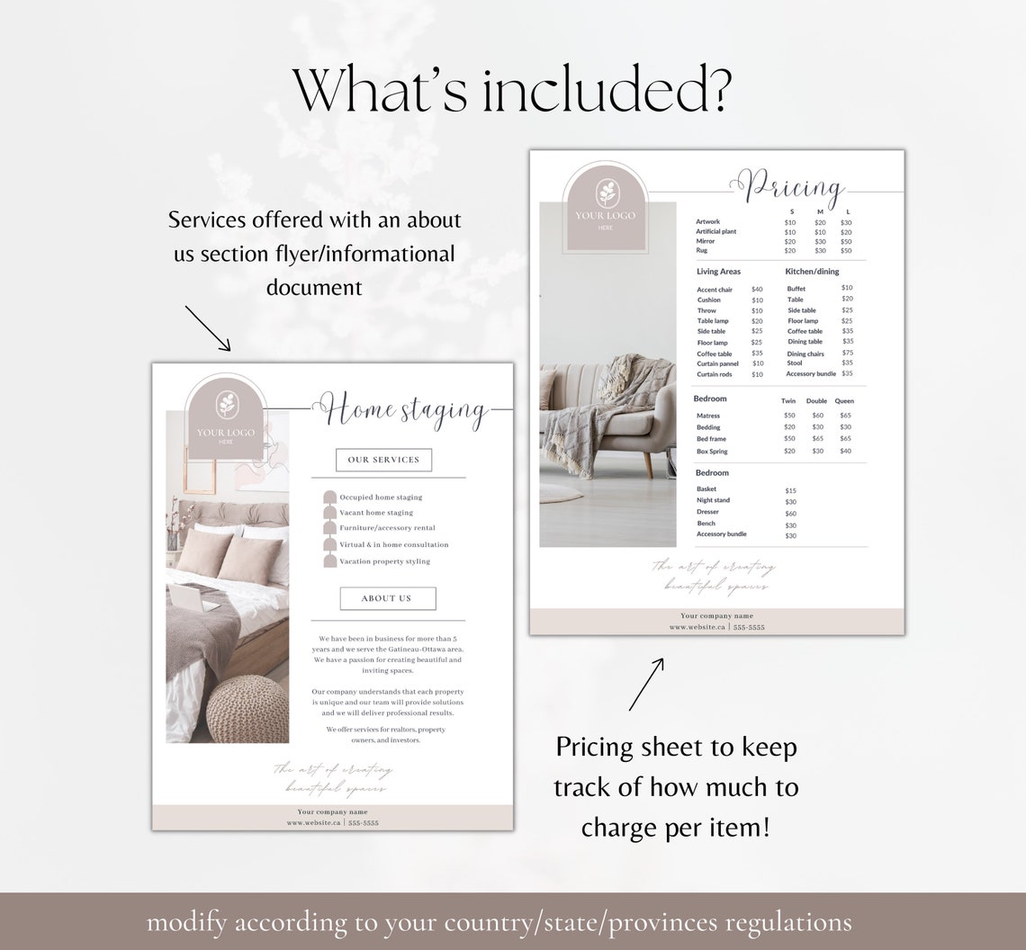 Home Staging Rental Pricing List & Services Offered - Canva Template - Etsy