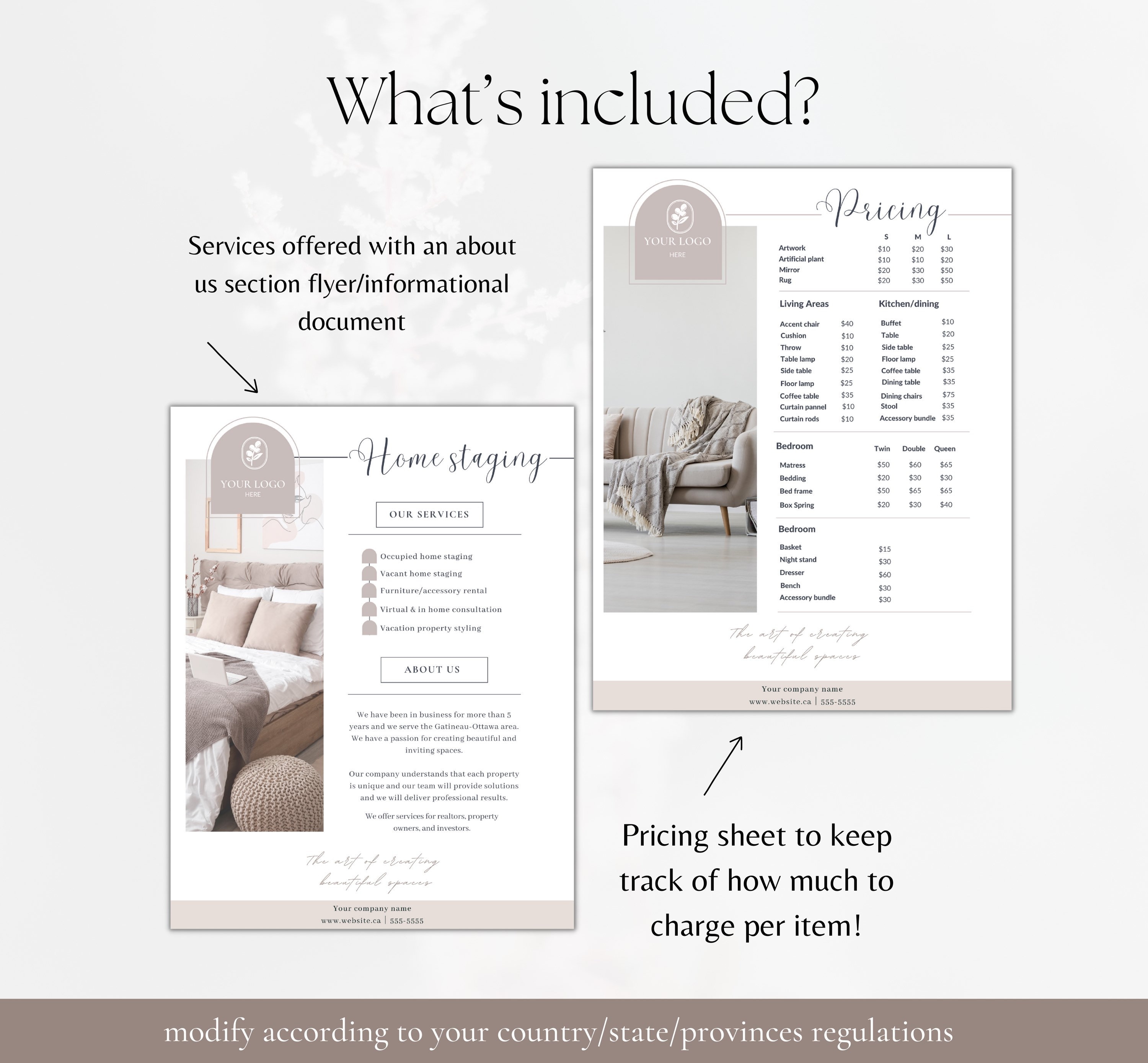 Home Staging Rental Pricing List & Services Offered - Canva Template - Etsy