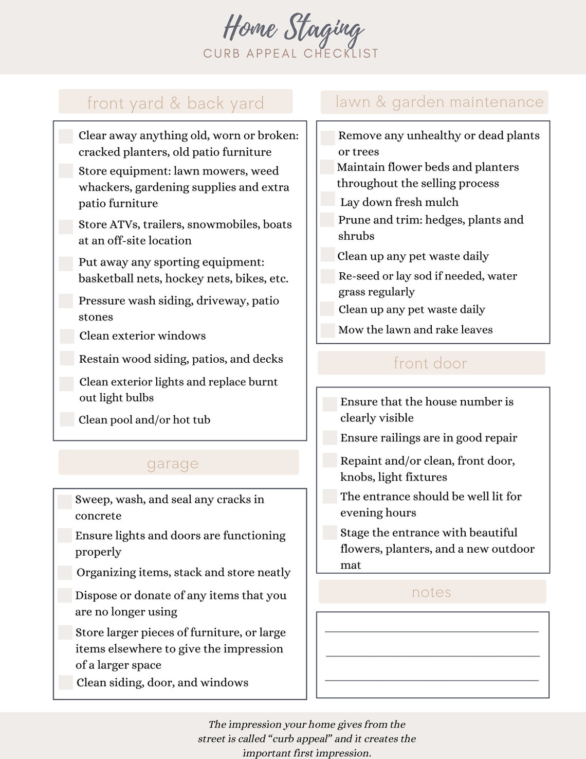 Home Staging Checklist Curb Appeal Realtor Property - Etsy