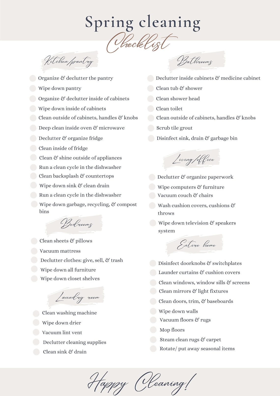 Spring Cleaning Checklist | Deep Clean | Printable List| - Etsy