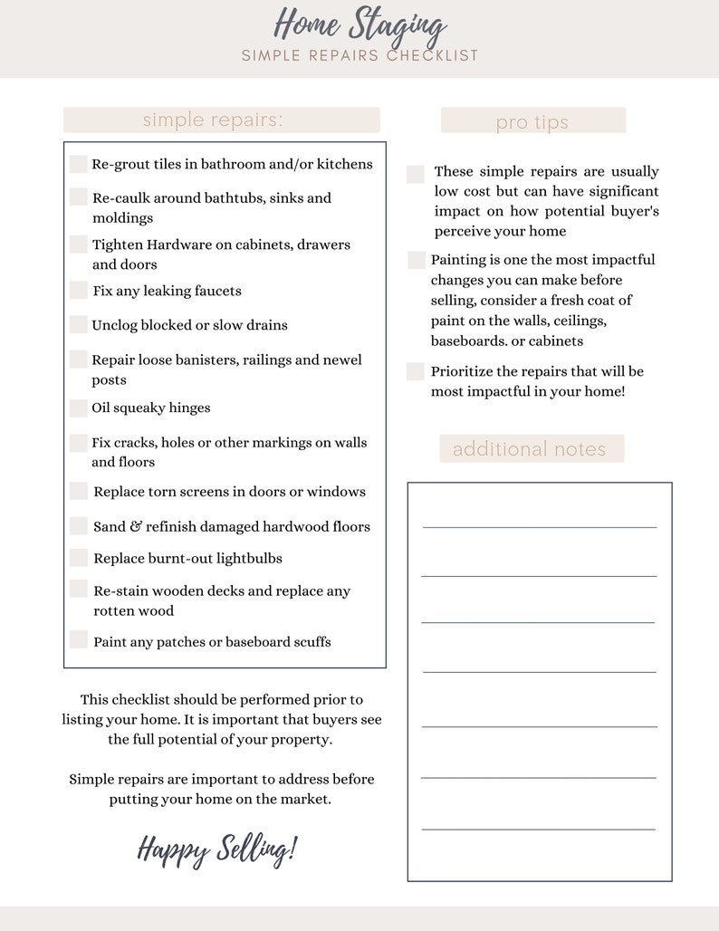 Home Staging Checklist Package Realtors & Home Stagers | Etsy