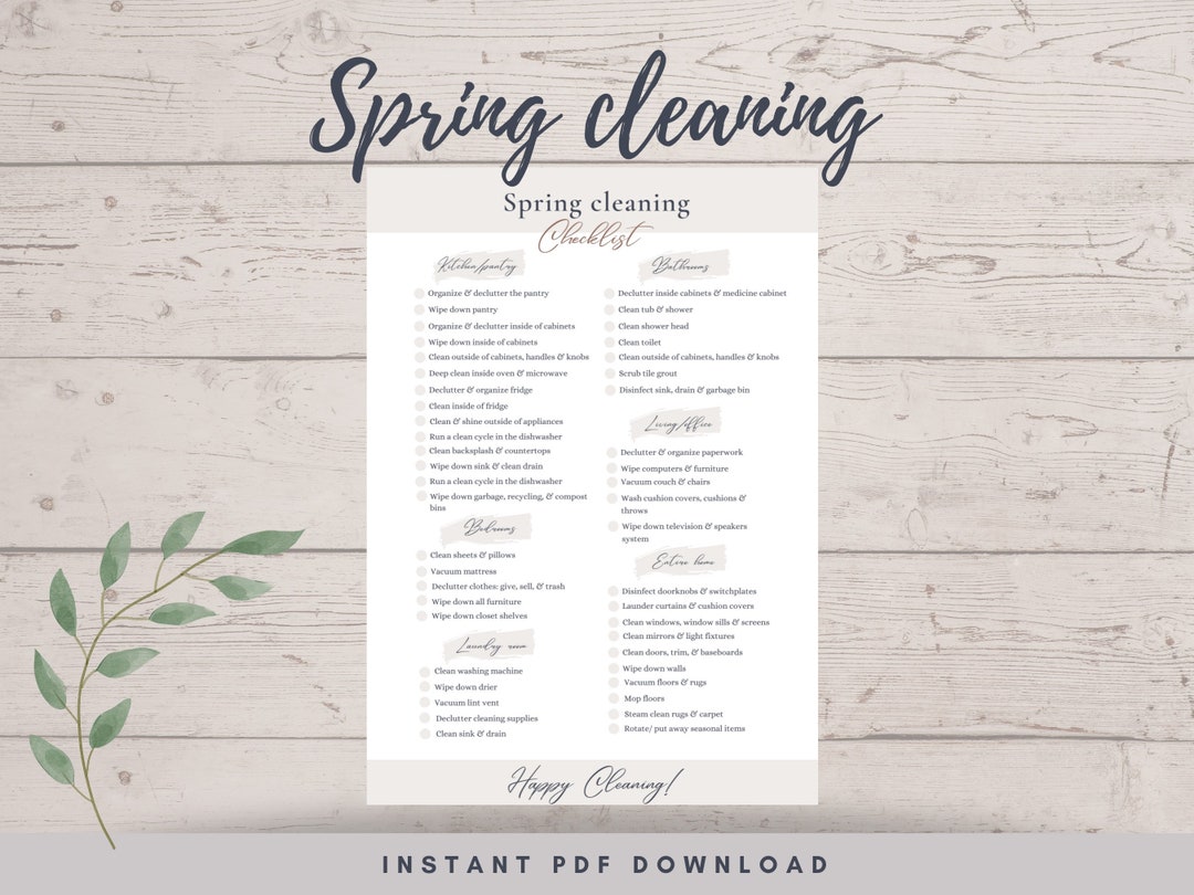 Spring Cleaning Checklist Deep Clean Printable - Etsy