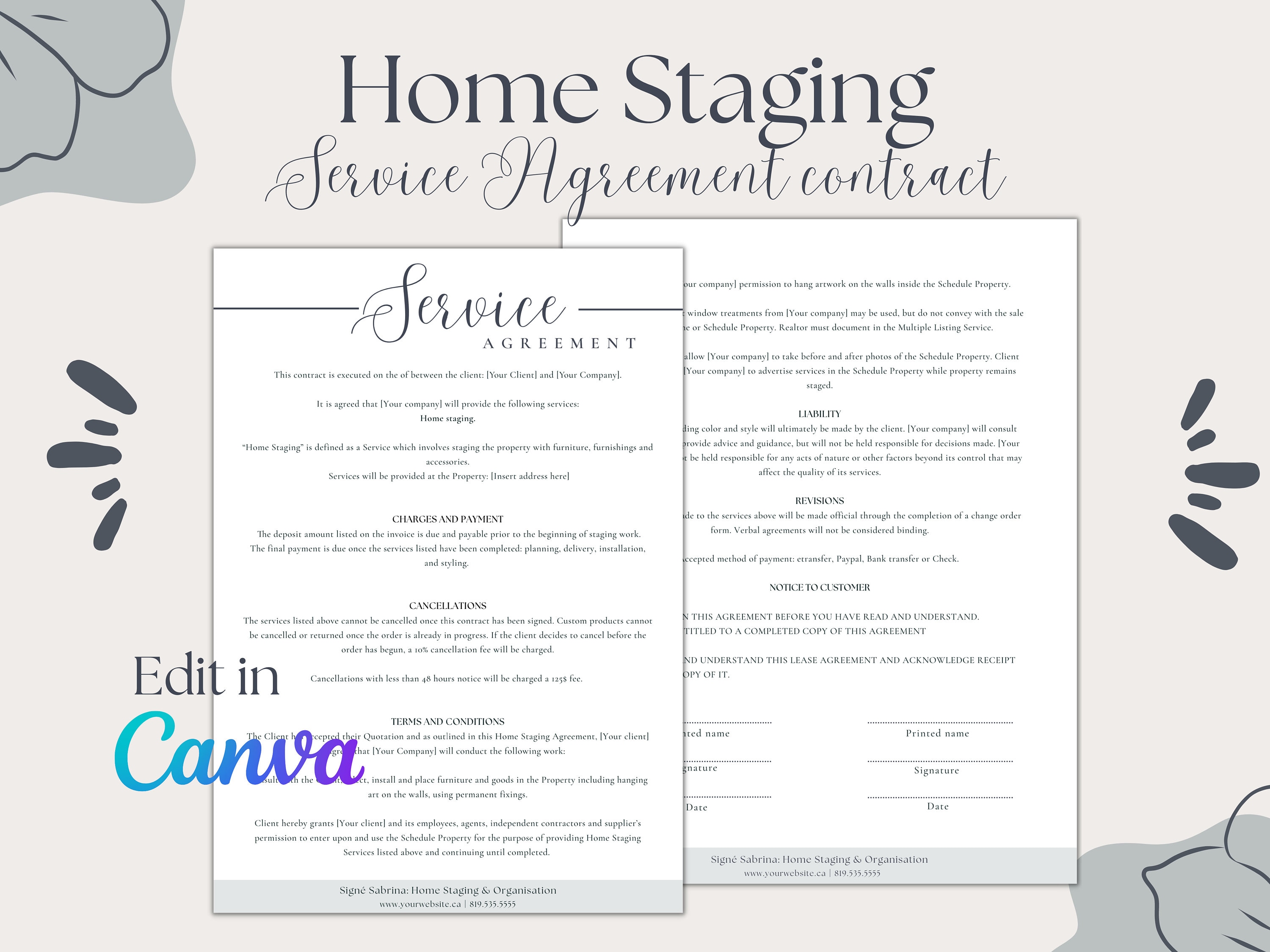 Home Staging Service Contract - Agreement - Forms - Canva Template - Etsy