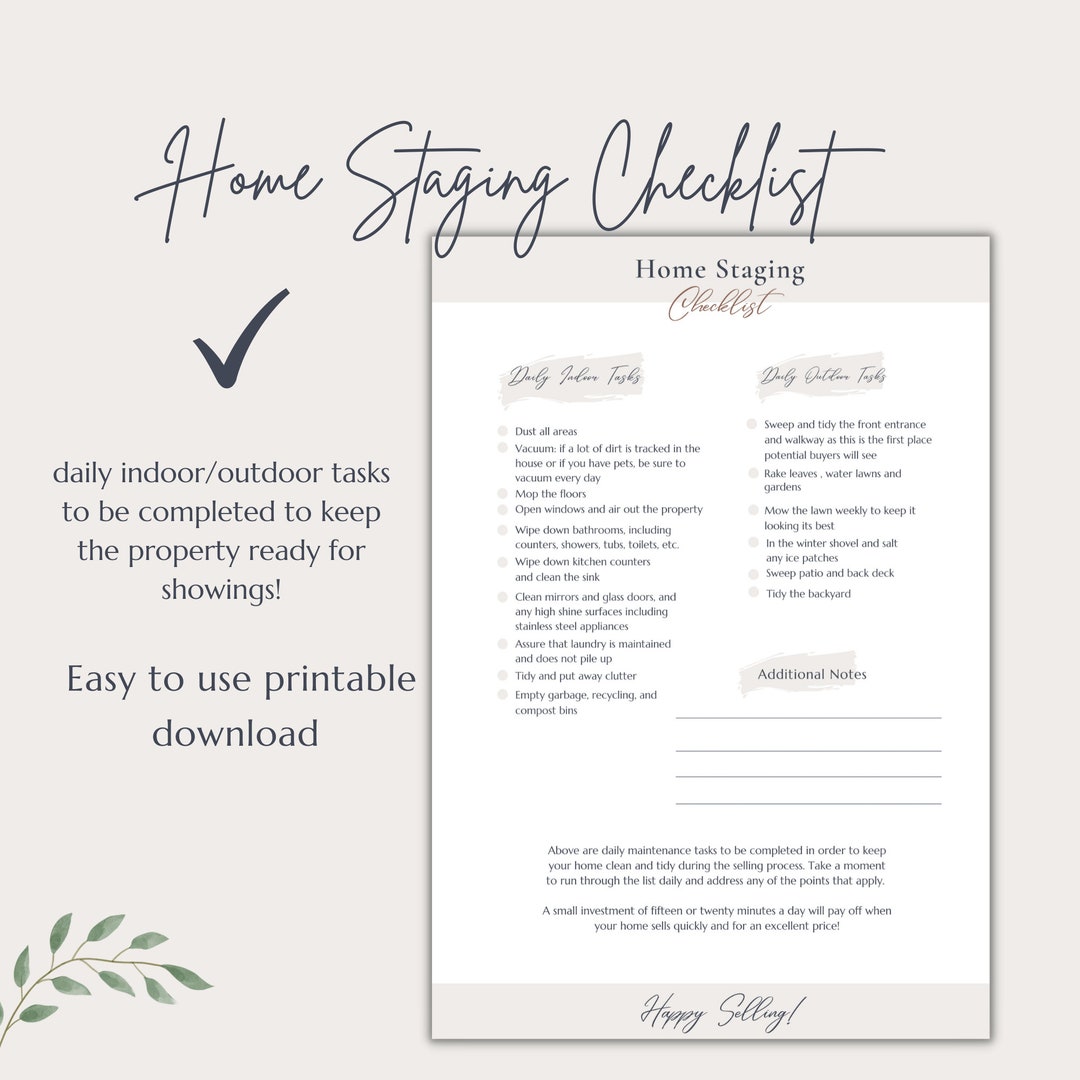 Home Staging Checklist | Daily Indoor/outdoor Tasks | Realtor Seller ...