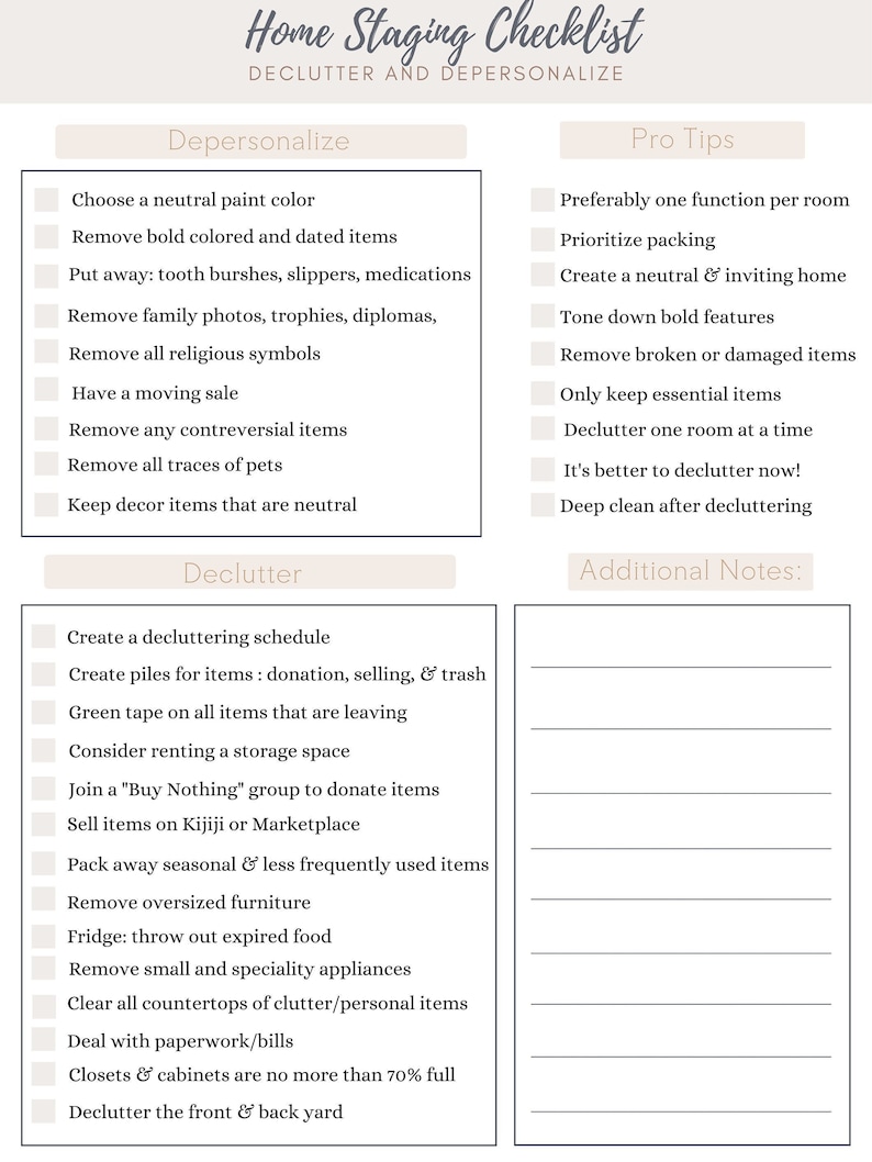Home Staging Checklist Declutter and Depersonalize Realtors & Home ...