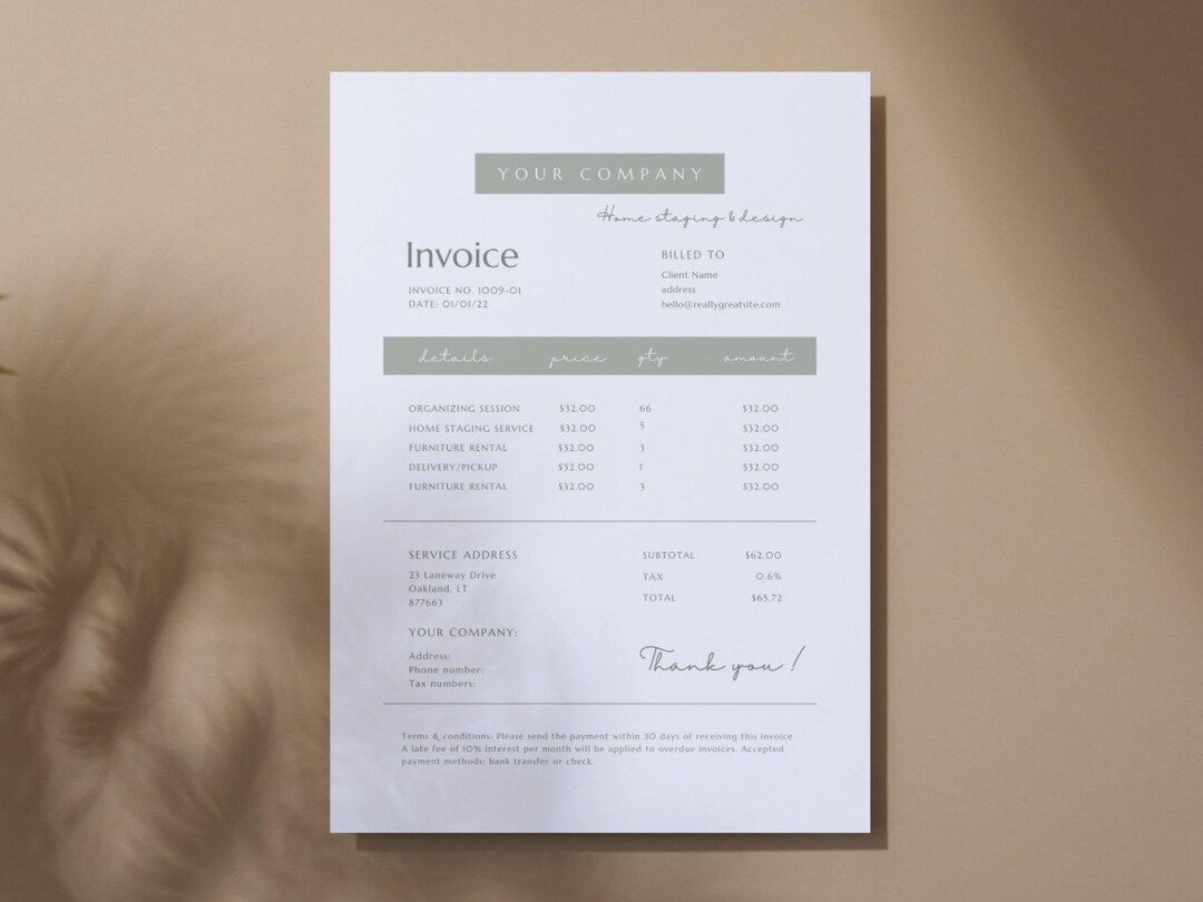 Minimalist Editable | INVOICE Template | Home Staging Resource | Canva ...