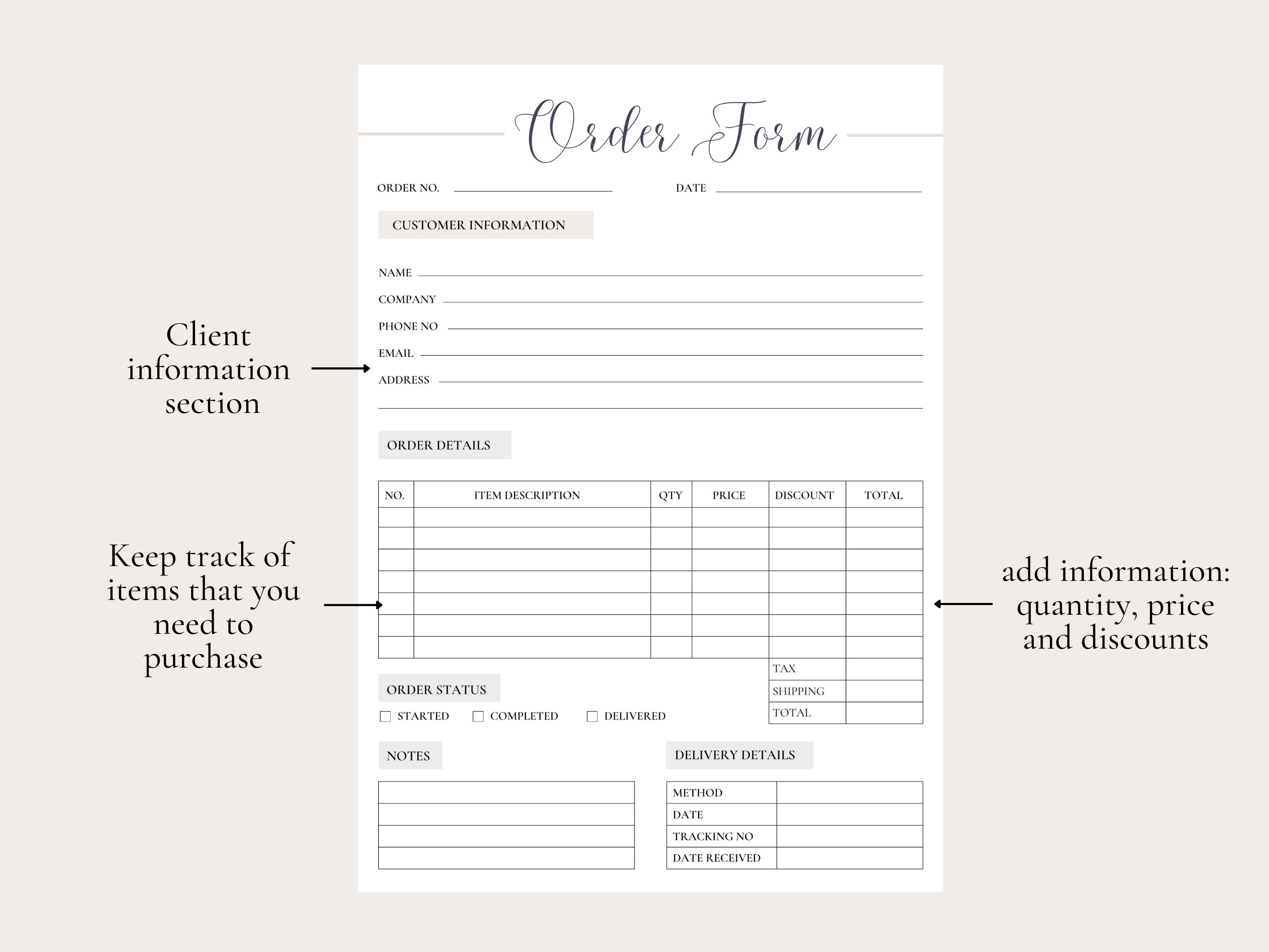 Printable Order Form - Home Staging Resources - Order Form - Printable ...