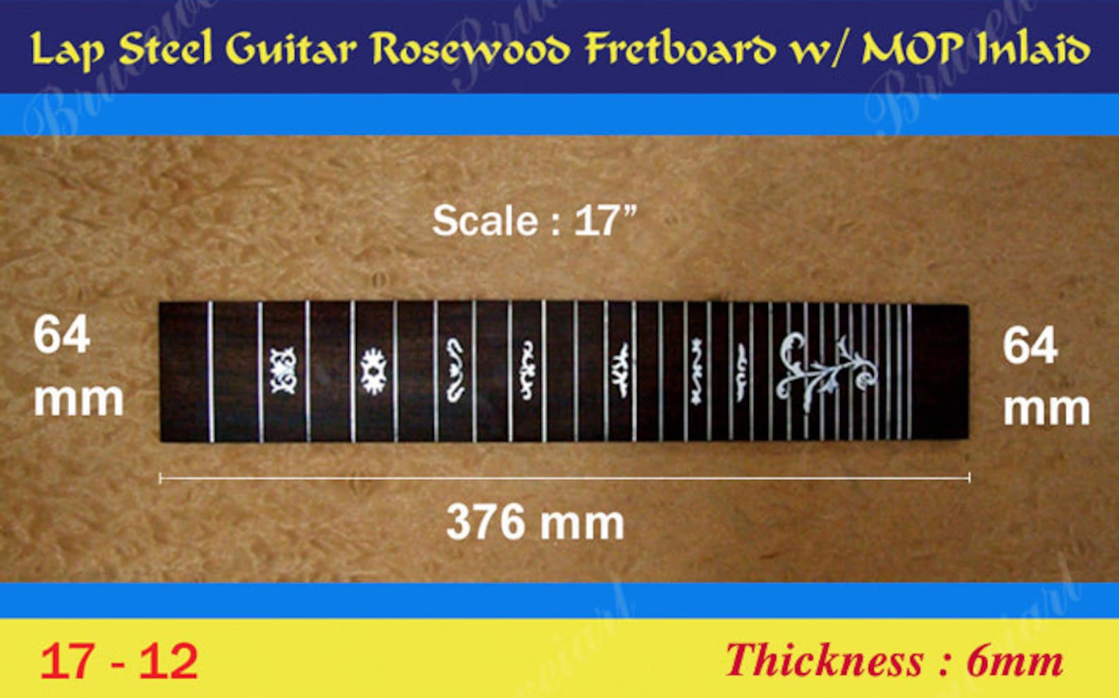 Bruce Wei Lap Steel Fretboard W/mop Inlay Scale 1712 - Etsy