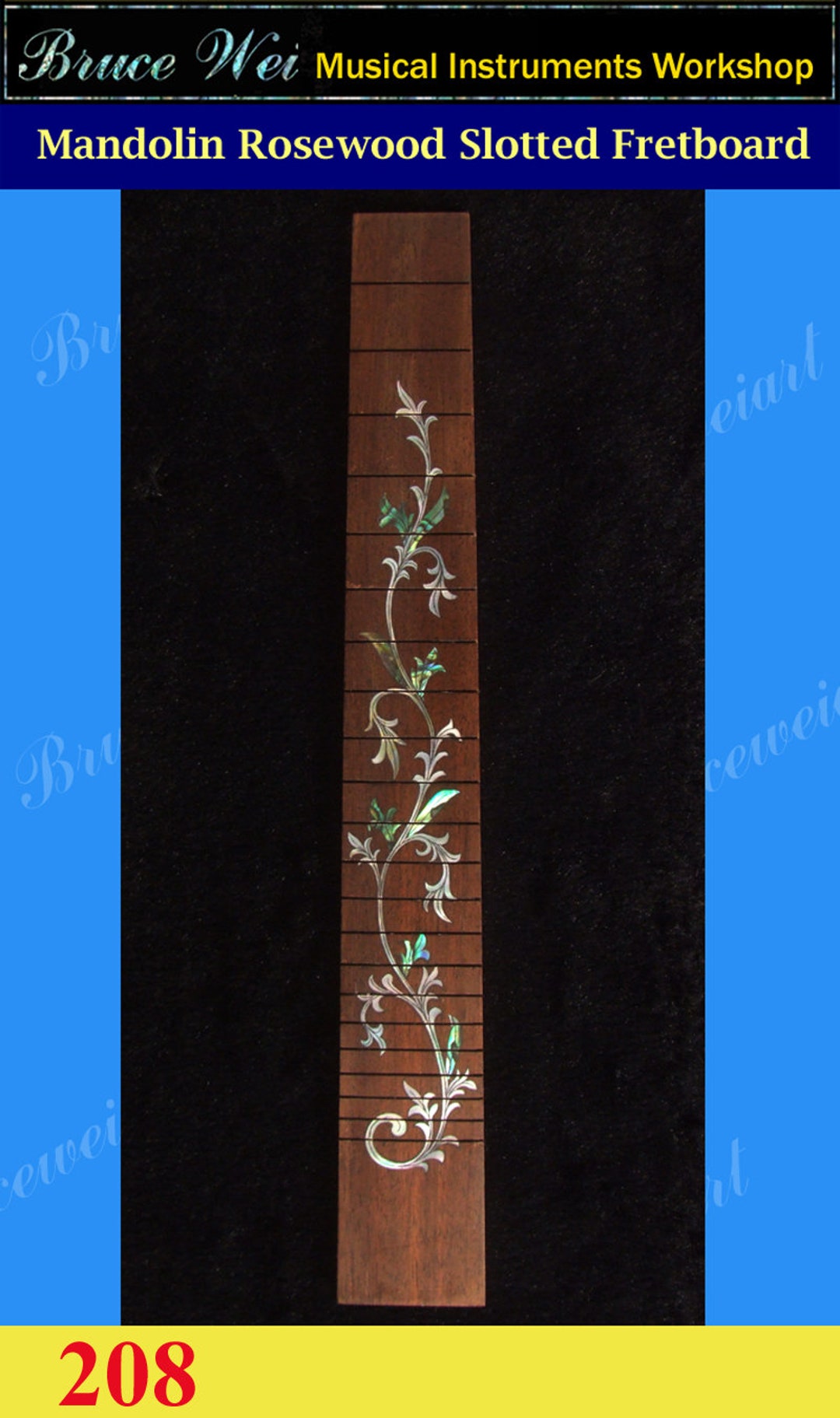 Mandolin 13 7/8" Slotted Rosewood Fretboard, MOP & Abalone Inlay, Bruce ...