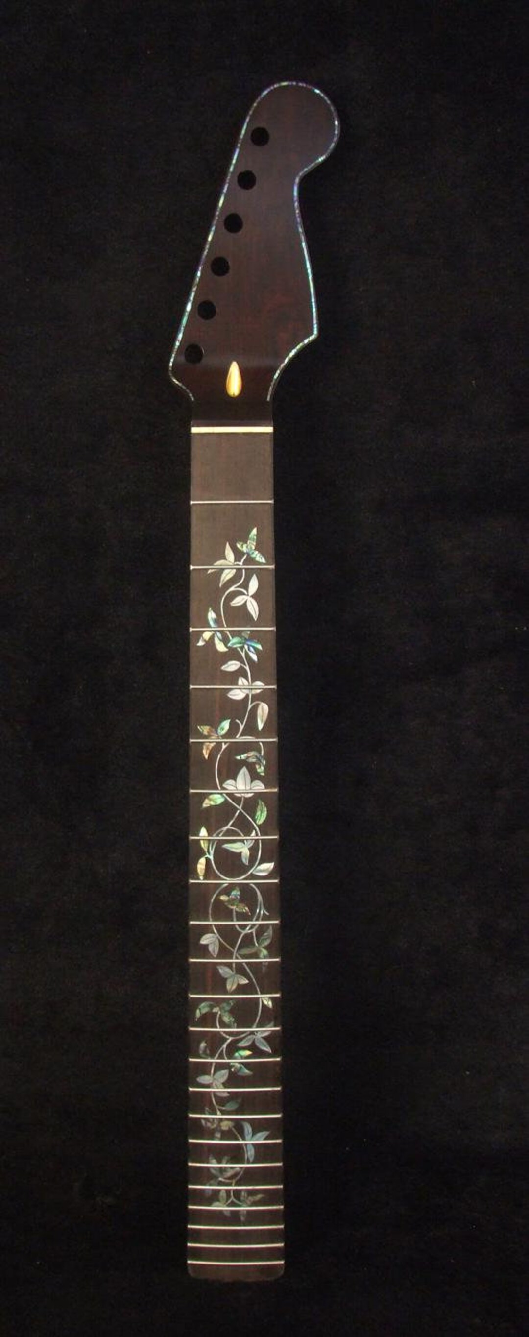 Handcrafted Stratocaster Neck, Solid Macassar Ebony Electric Guitar Strat Neck, Vine Abalone ...