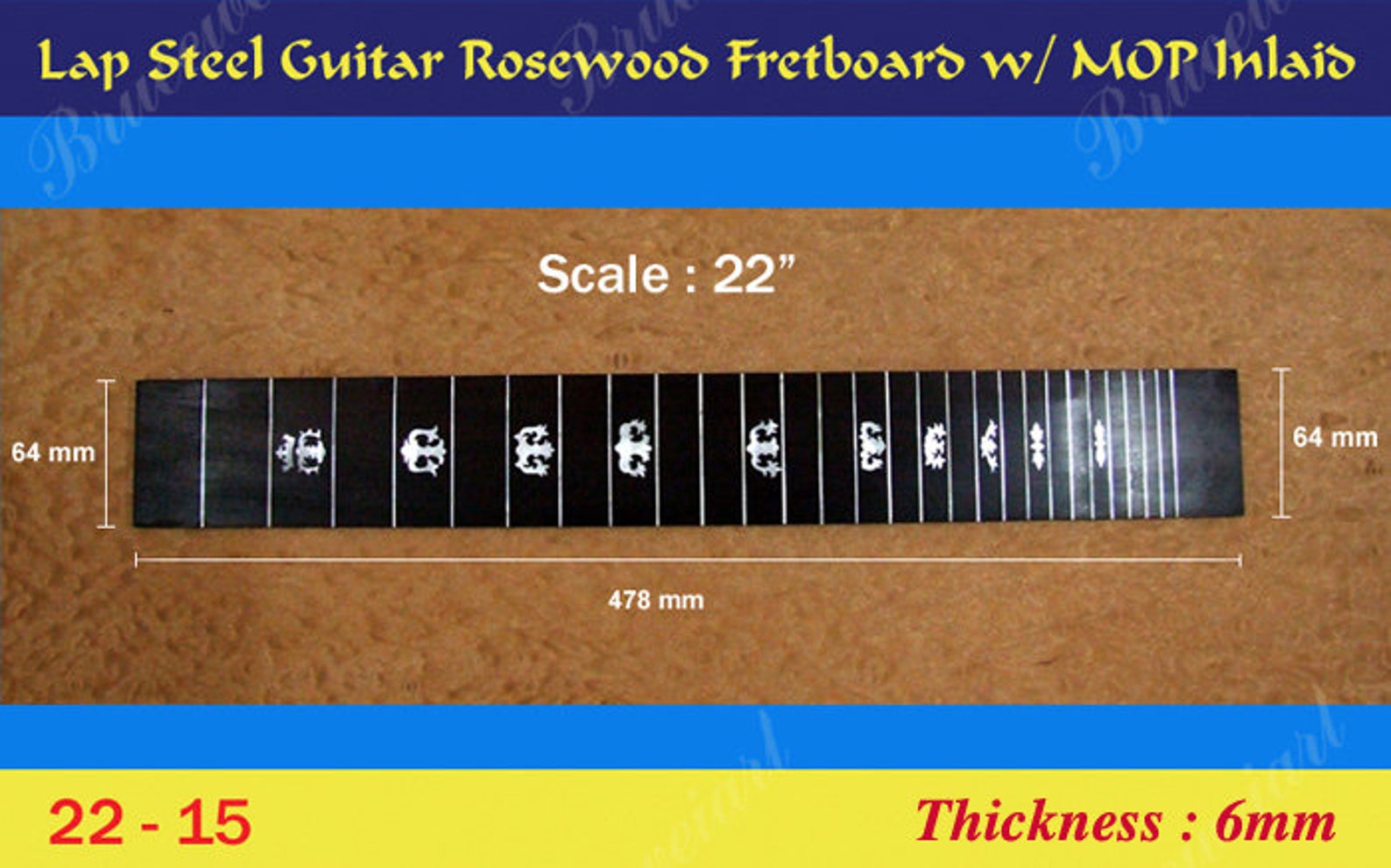 Bruce Wei Lap Steel Fretboard W/mop Inlay Scale 22 15 | Etsy