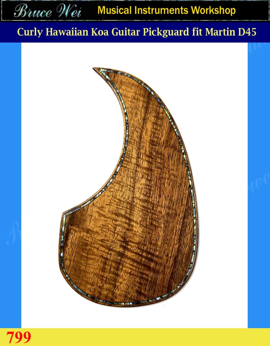 Fit Martin D45 Solid Curly Hawaiian Koa, Guitar Pickguard, Abalone ...