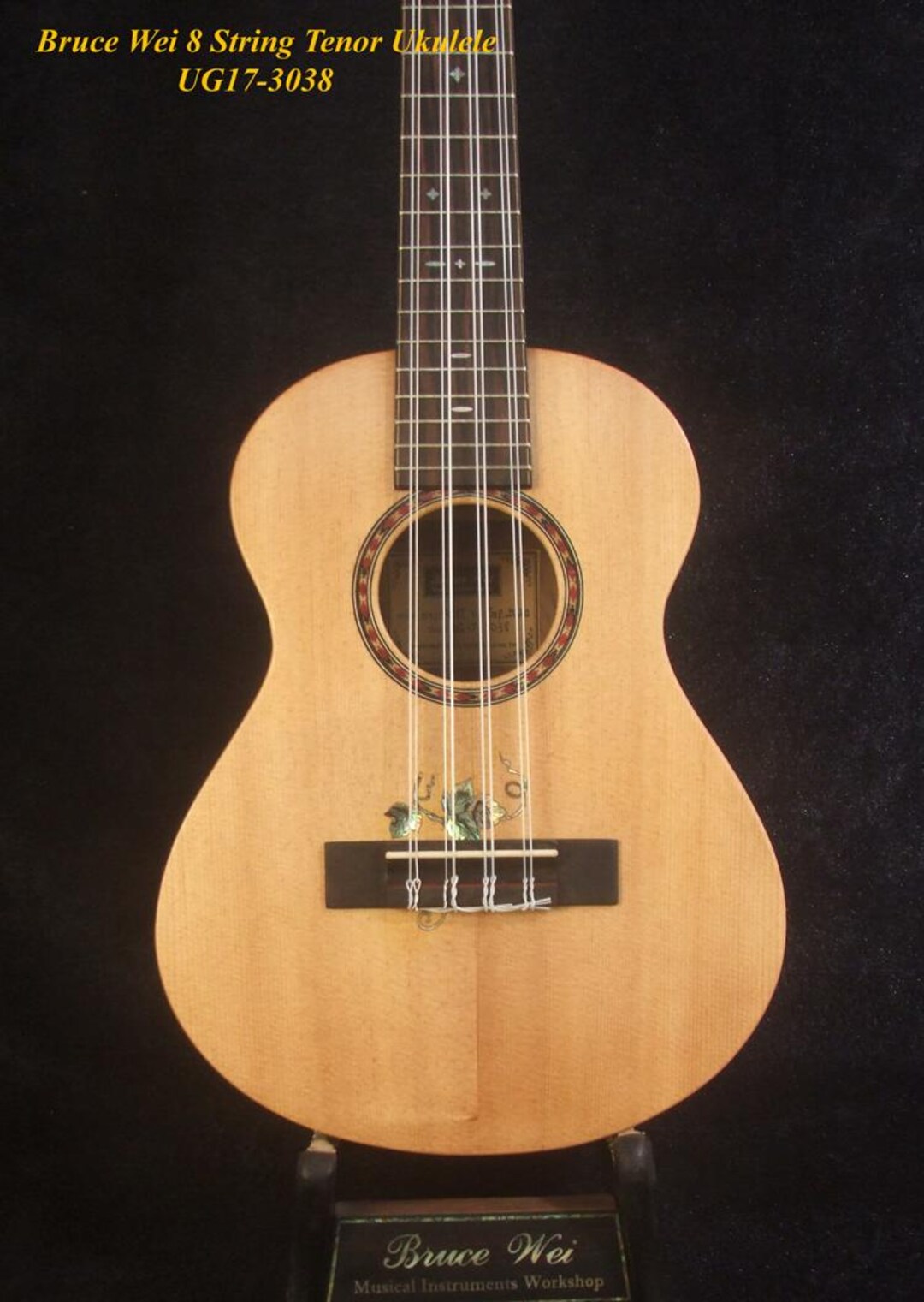 Handmade 8 String Tenor Ukulele, Solid Walnut, Spruce, Grape Leaf Inlay ...
