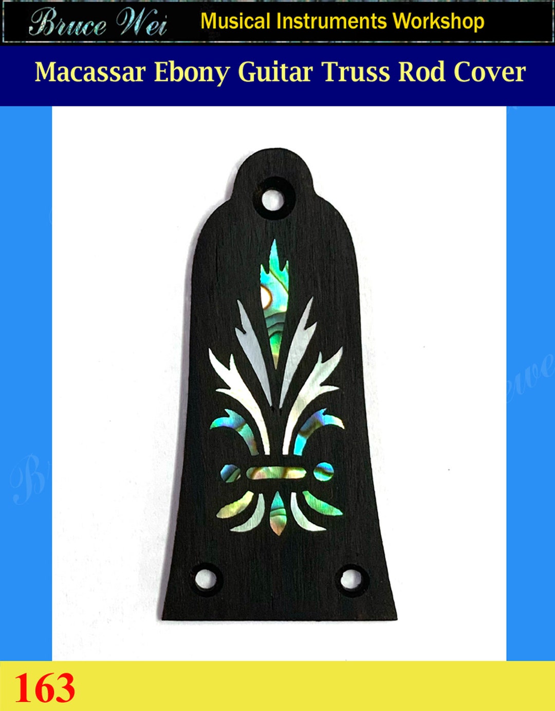 Guitar Solid Macassar Ebony Truss Rod Cover, MOP & Abalone Inlay, Bruce ...