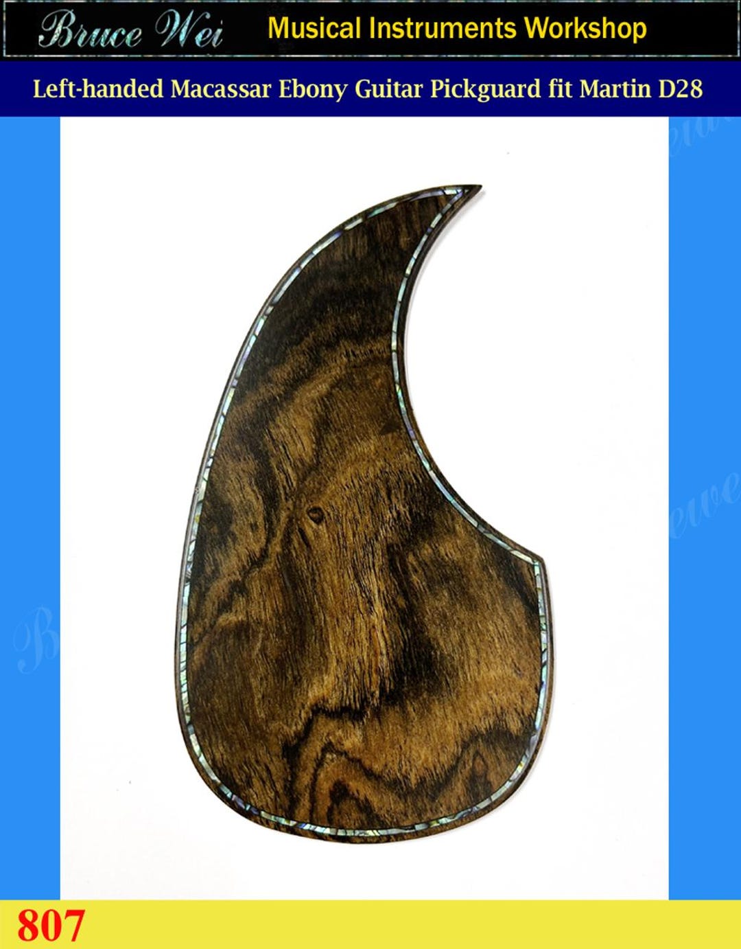 Fit Martin D28 Left-handed Solid Macassar Ebony Guitar Pickguard ...