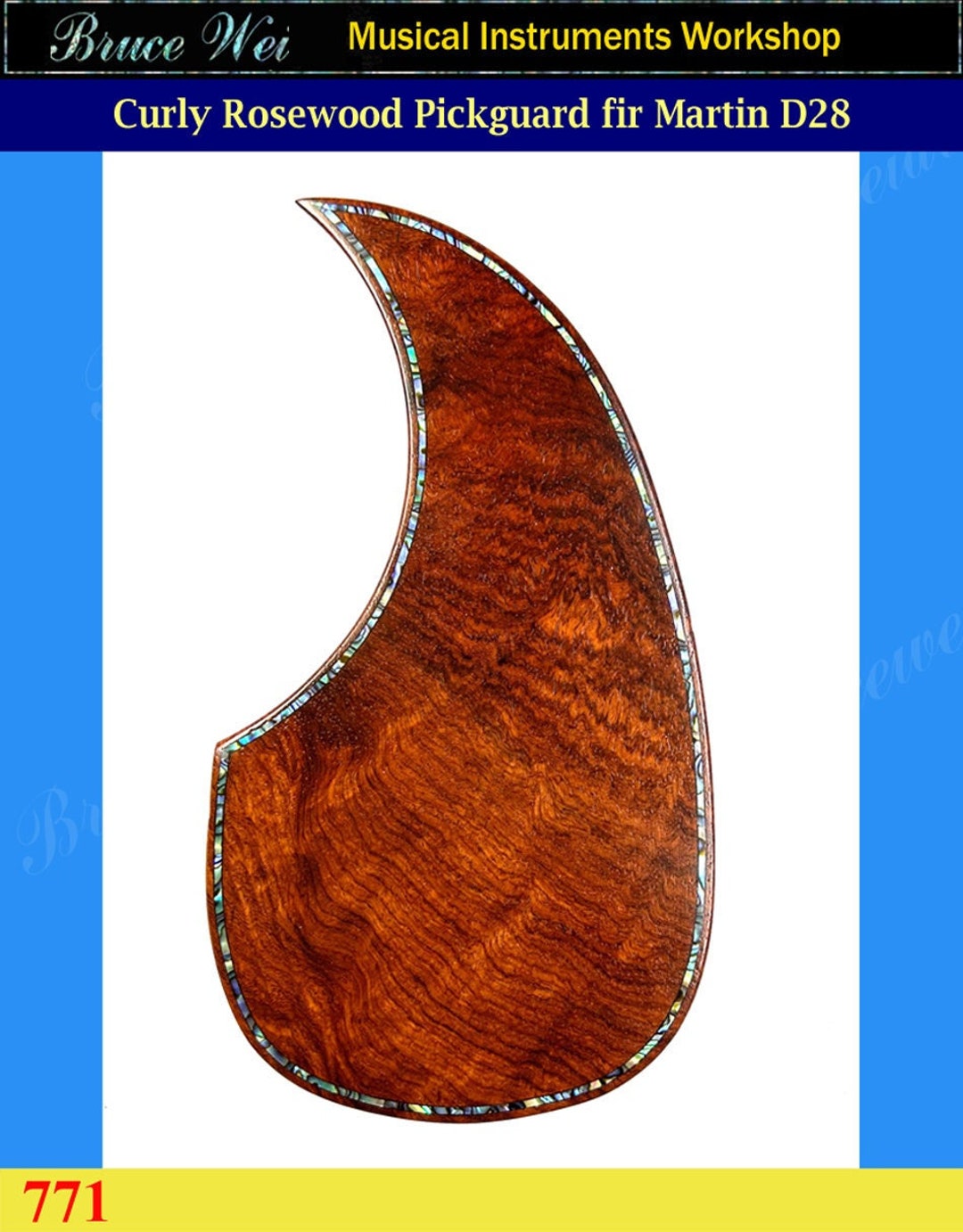 Fit Martin Style D28, Guitar Curly Rosewood Pickguard, Abalone Inlay ...