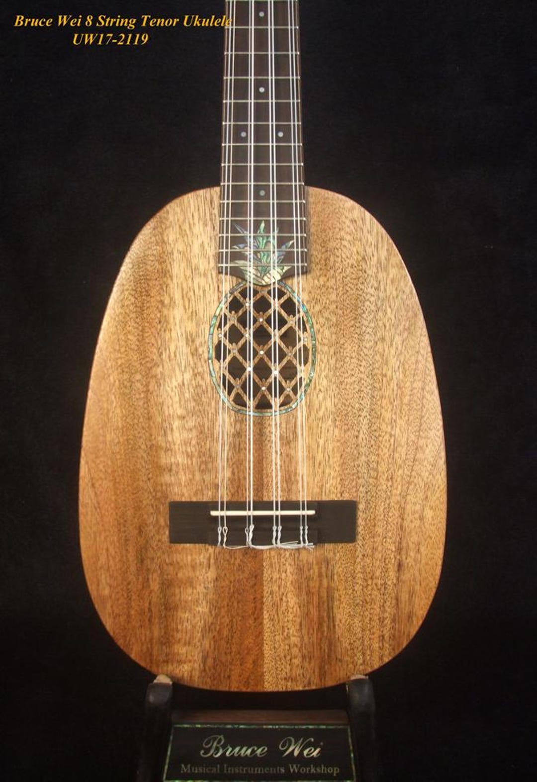 Handmade 8 String Tenor Ukulele, Solid Mango, Zebra Wood Pineapple ...