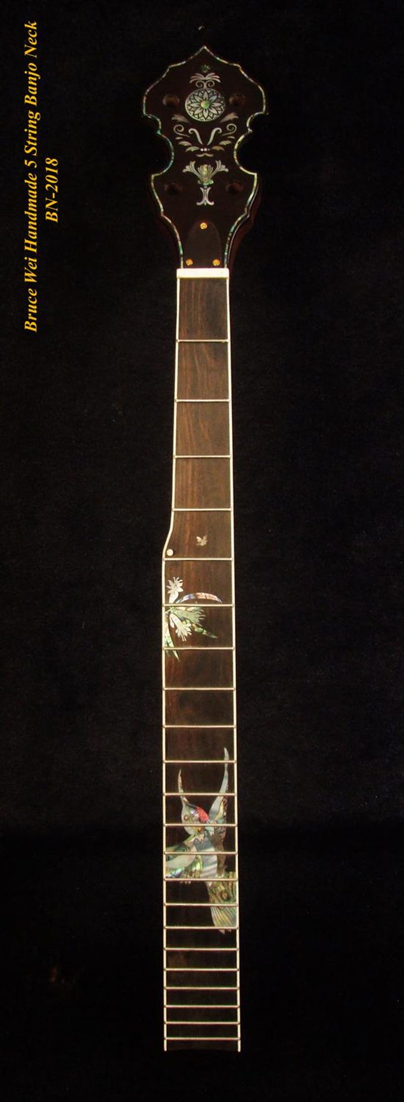 Handcrafted 5 String Banjo Neck, Solid Walnut Hummingbird Inlay, Heel ...