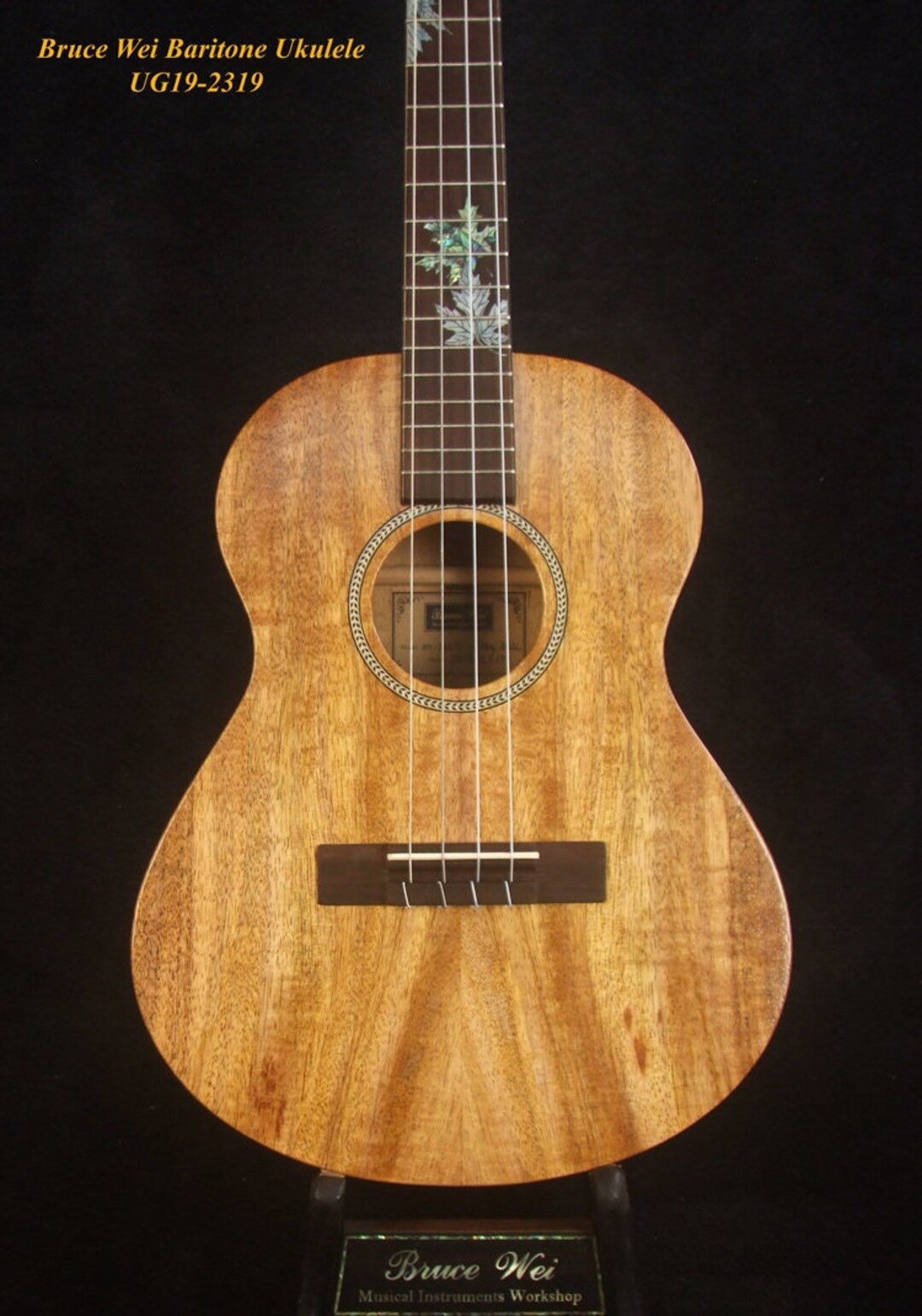 Bruce Wei Solid Mango 4 String Baritone Ukulele, Maple Leaf Inlay UG19 ...