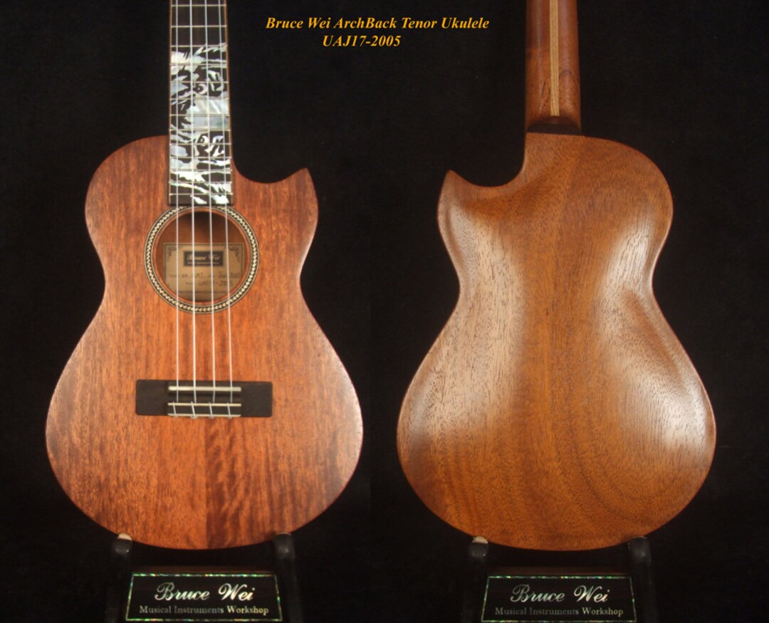 Bruce Wei Solid Mahogany Archback Tenor Ukulele, TIGER Inlay UAJ17-2005 ...