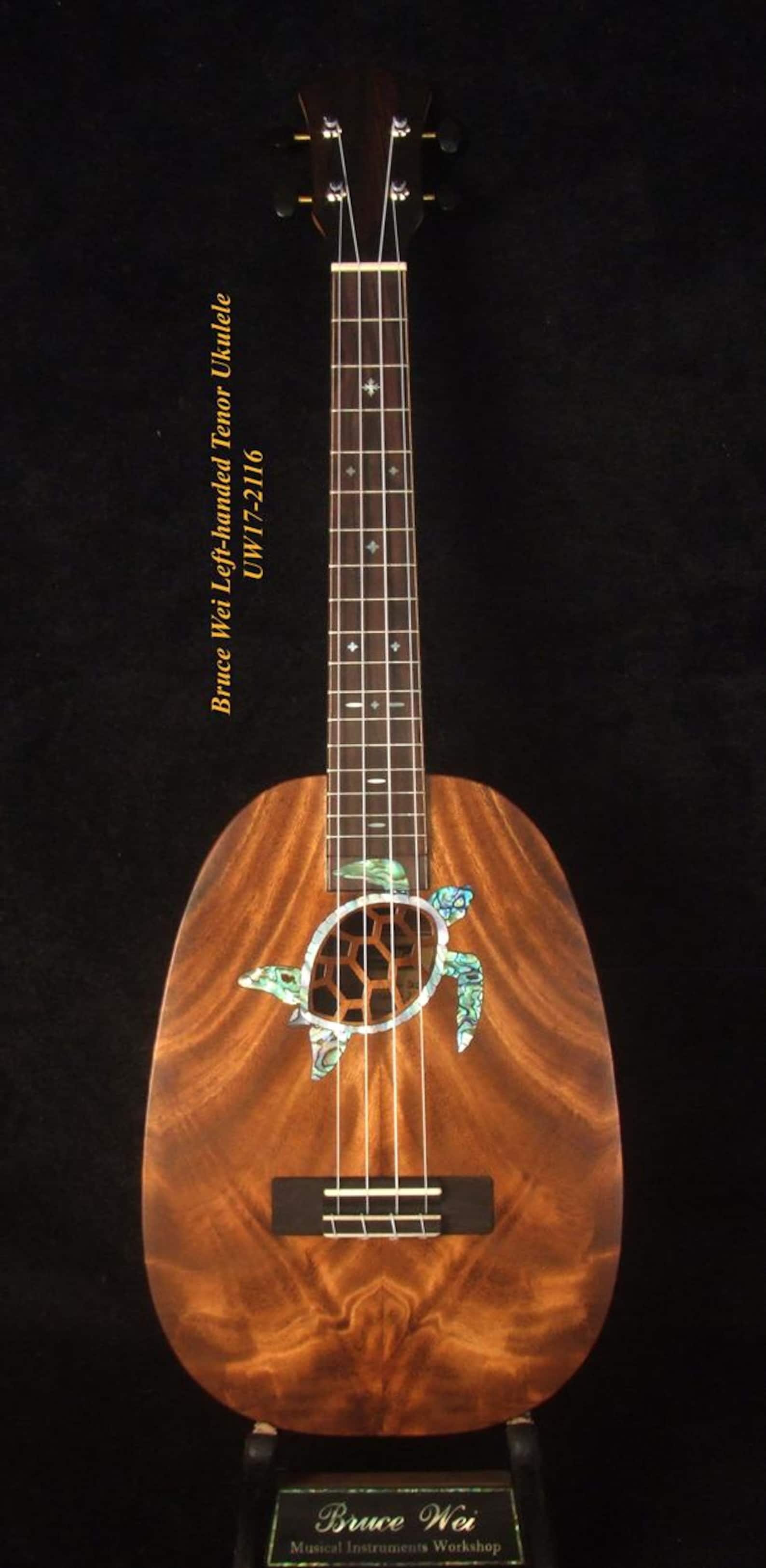 Handmade Left-handed Tenor Ukulele, Solid Acacia Pineapple, Turtle ...
