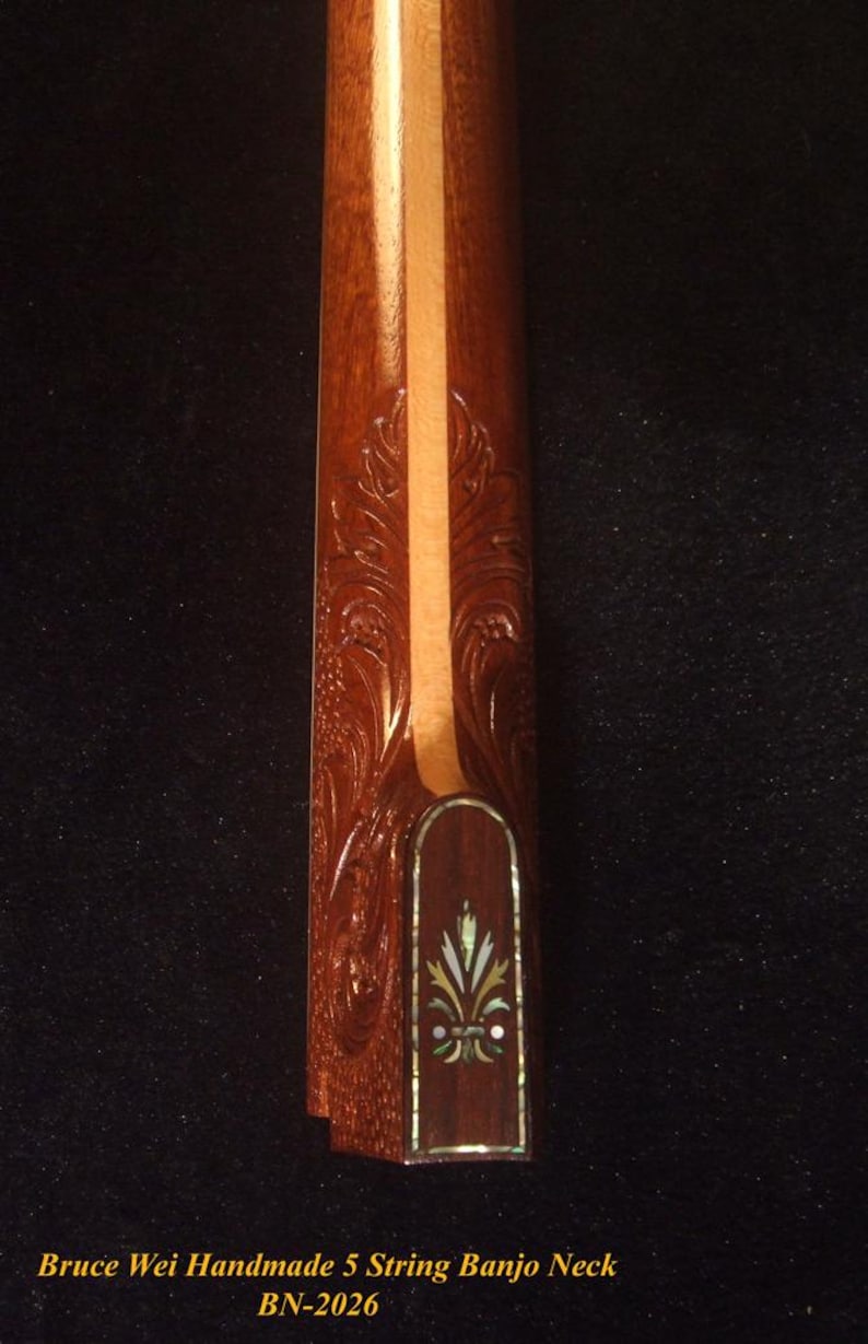 Handcrafted 5 String Banjo Neck, Solid Mahogany MOP & Abalone Eagle ...