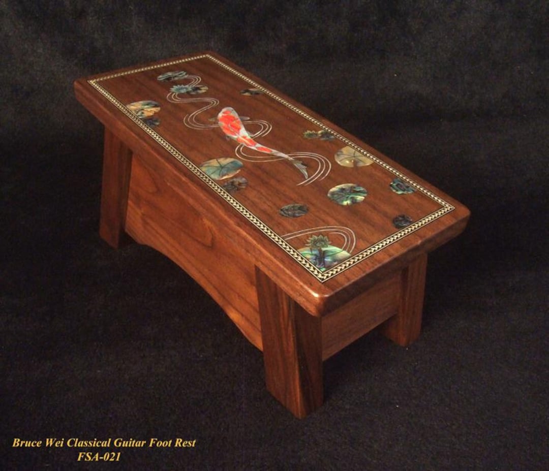 Classical Guitar Foot Rest Foot Stand, Solid Walnut, Mop & Abalone KOI ...