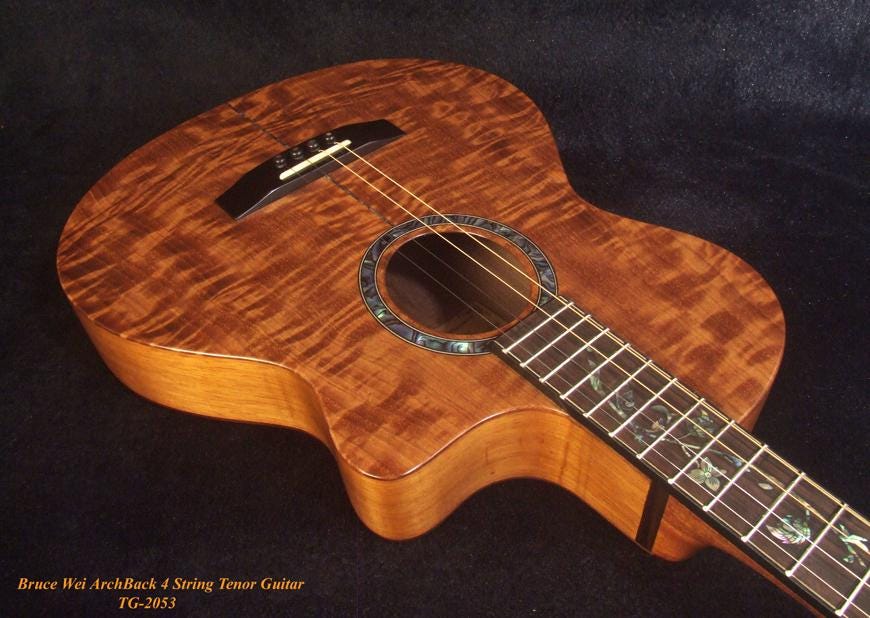 Handcrafted 4 String Tenor Guitar, Quilted Spalted Maple, Mahogany ARCH ...