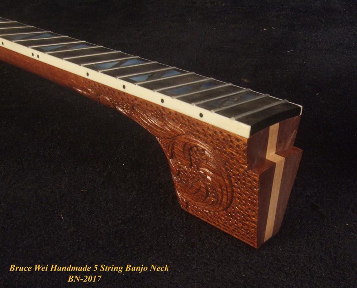 Handcrafted 5 String Banjo Neck, Solid Mahogany MOP & Abalone Block ...
