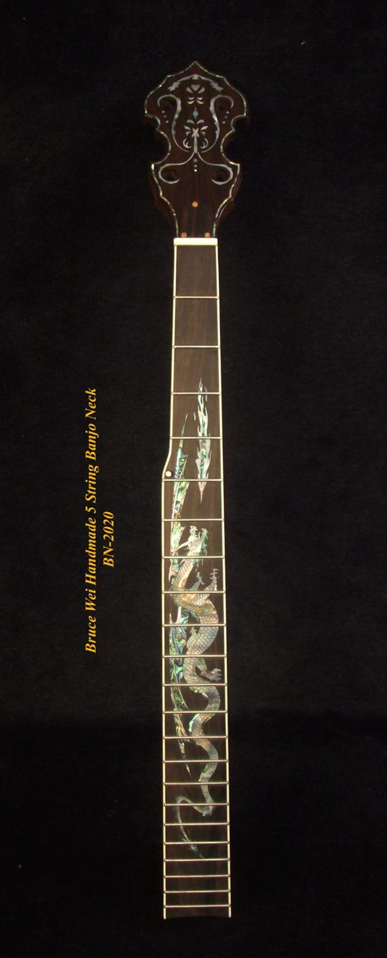 Handcrafted 5 String Banjo Neck, Solid Walnut & Mahogany DRAGON Inlay ...