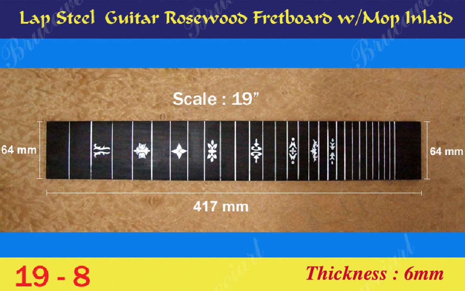 Bruce Wei Lap Steel Fretboard W/mop Inlay Scale 19 8 - Etsy