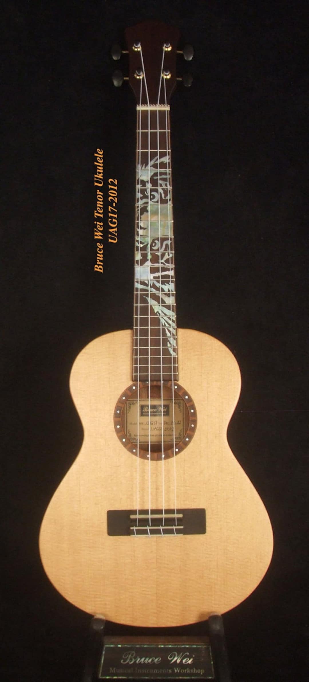 Handmade Tenor Ukulele, Solid Acacia Arch-back, TIGER Inlay, Soft-bag ...