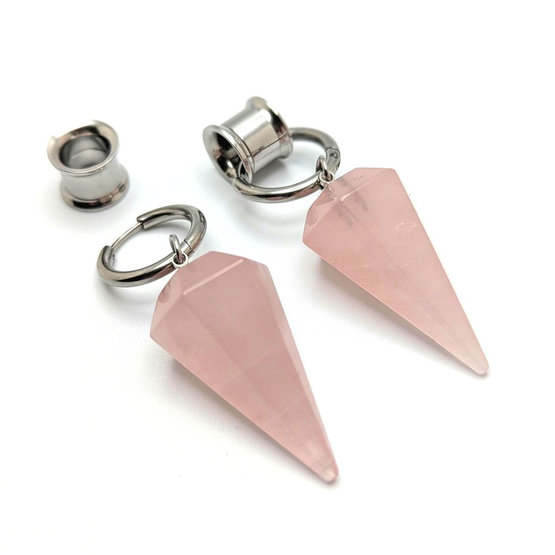 Rose Quartz Spike Ear Weights | Dangle Plugs, Tunnels - Etsy