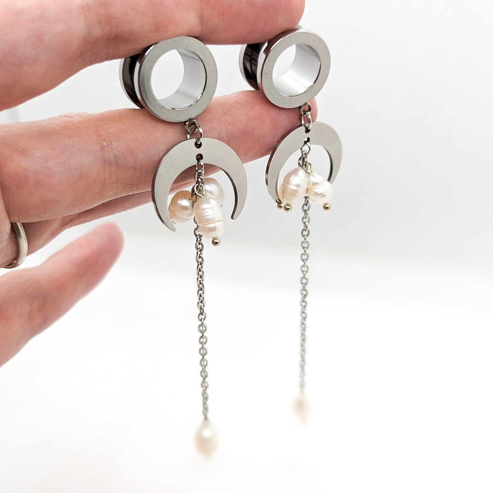 Pearl Moon Tunnel Dangles | 6mm | 8mm | 10mm | 12mm | 14mm | 16mm ...