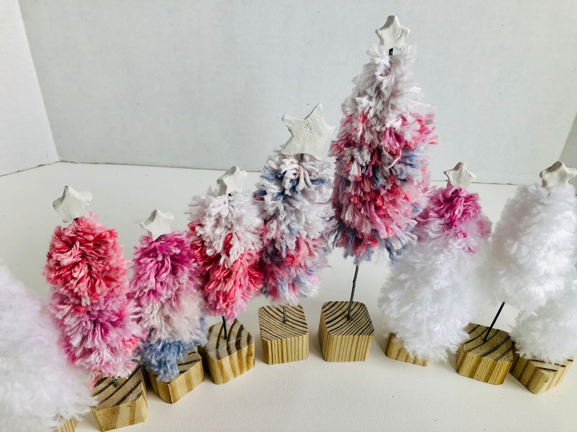 Fluffy Pink Mini Tree Set/9 Pc - Etsy