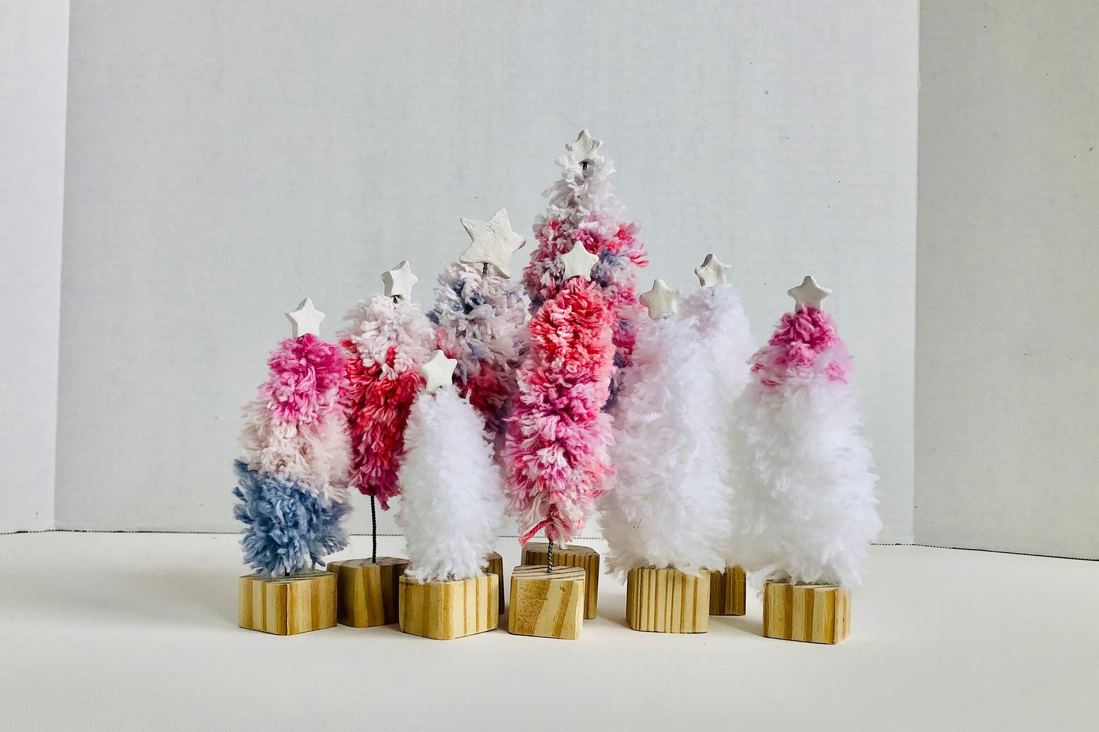 Fluffy Pink Mini Tree Set/9 Pc - Etsy