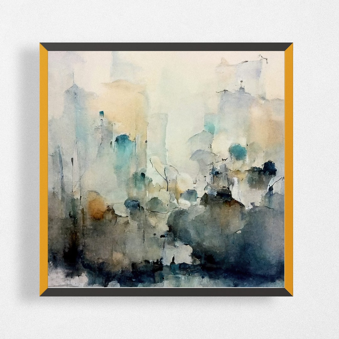 Modern Abstract Art, Muted Neutral Colors, Grey, Square Digital Print ...