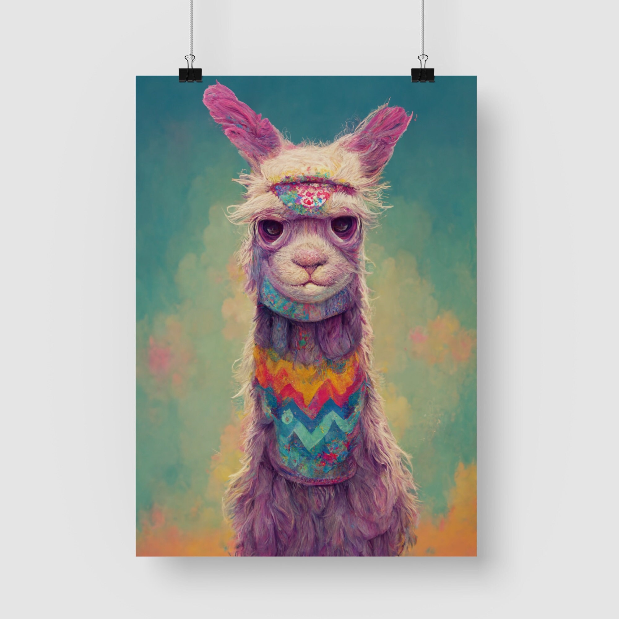 Hippie Retro Cool Llama Printable Wall Art, Bohemian Llama, Digital ...
