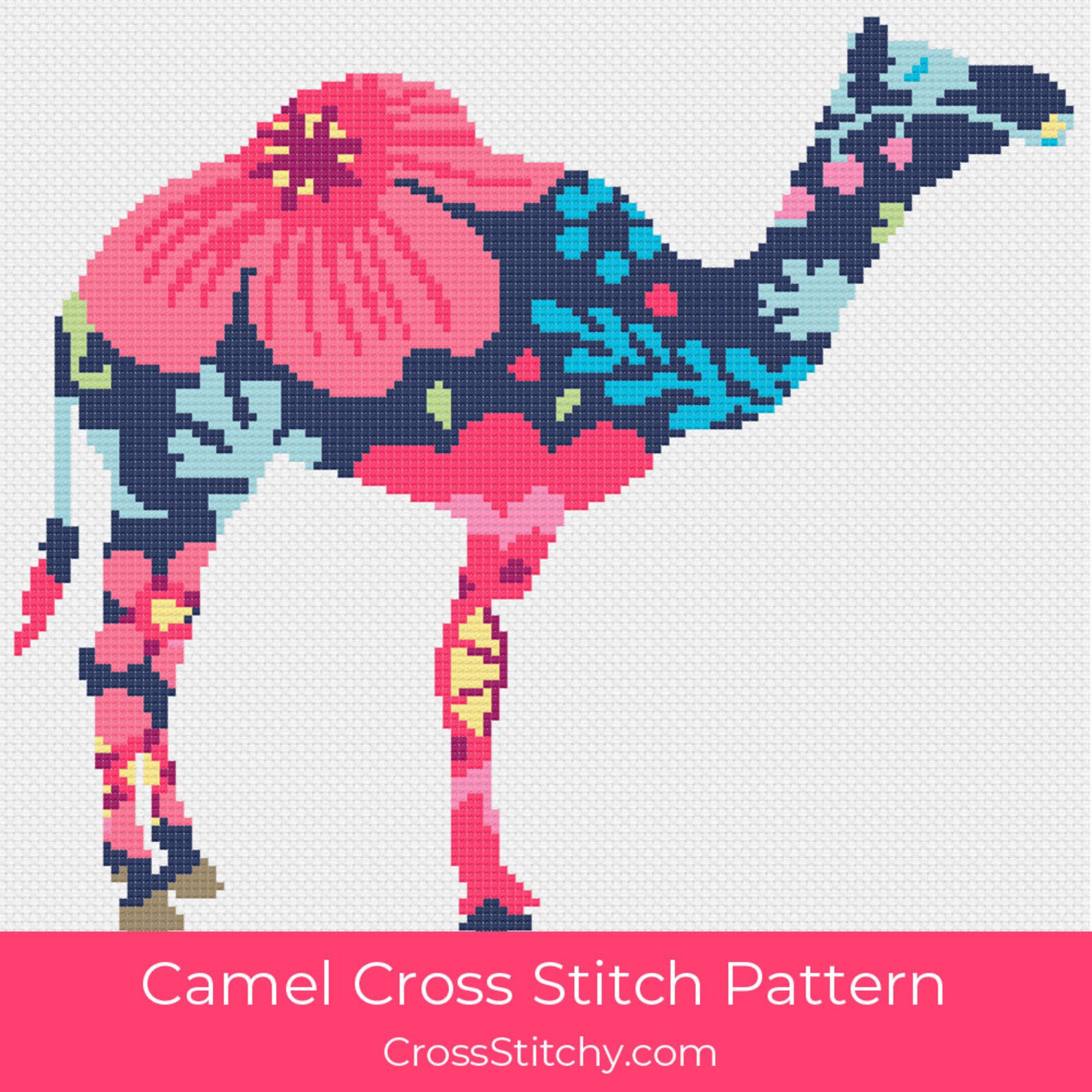 Easy Colorful Camel Cross Stitch Pattern, Beginner Cross Stitch, Animal ...
